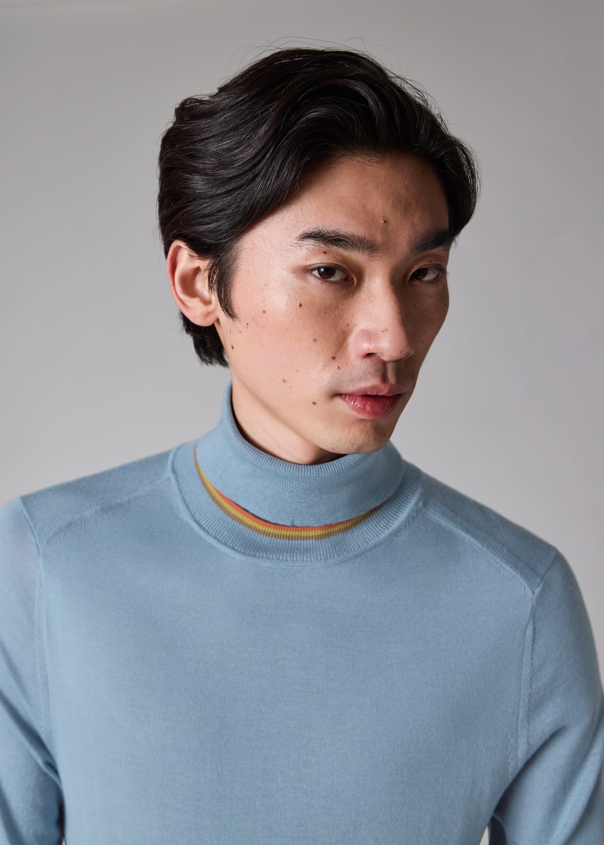 Men's Light Blue Merino Wool Roll Neck Sweater