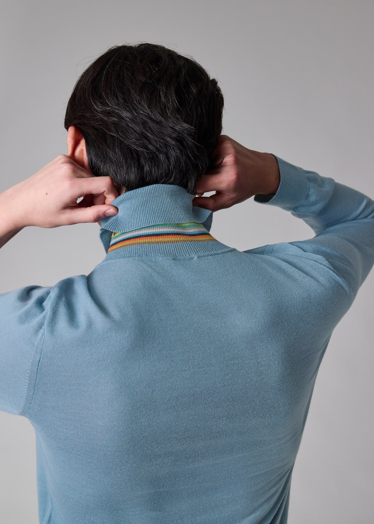 Men's Light Blue Merino Wool Roll Neck Sweater