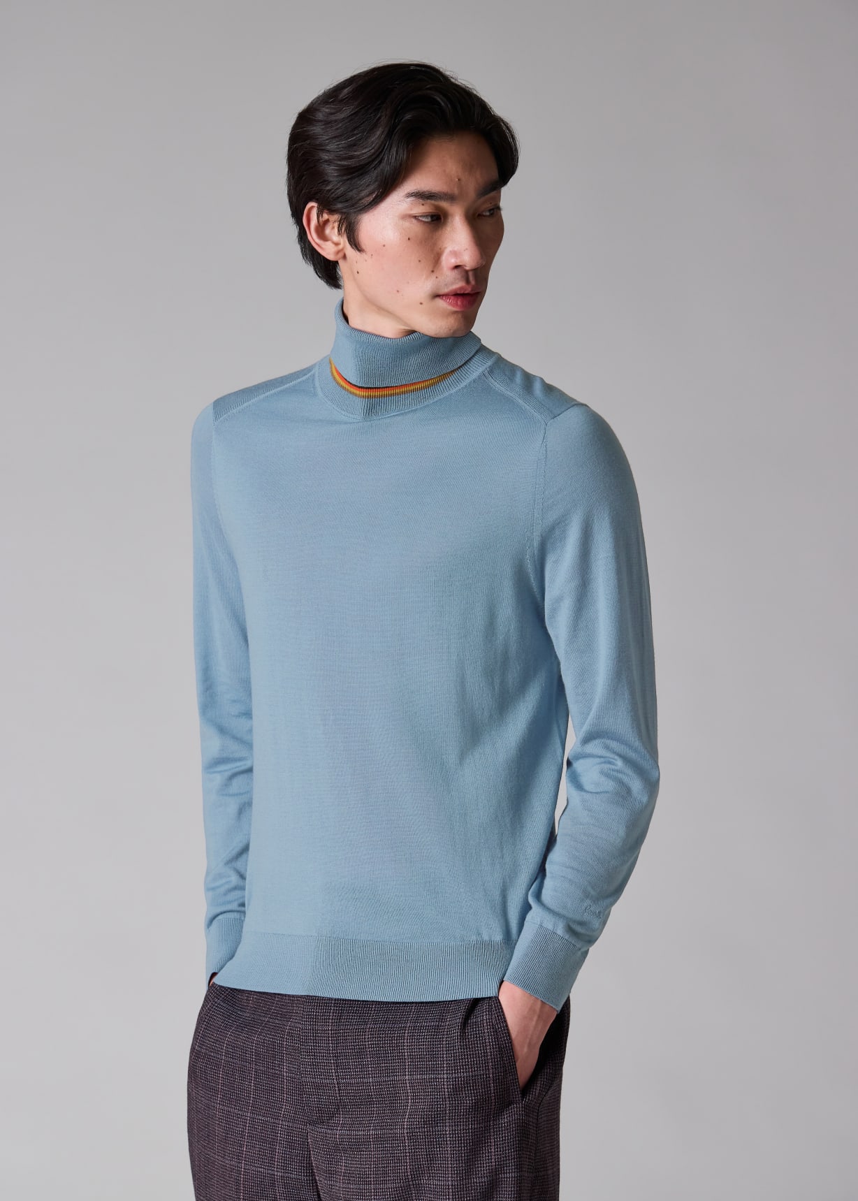 Men's Light Blue Merino Wool Roll Neck Sweater