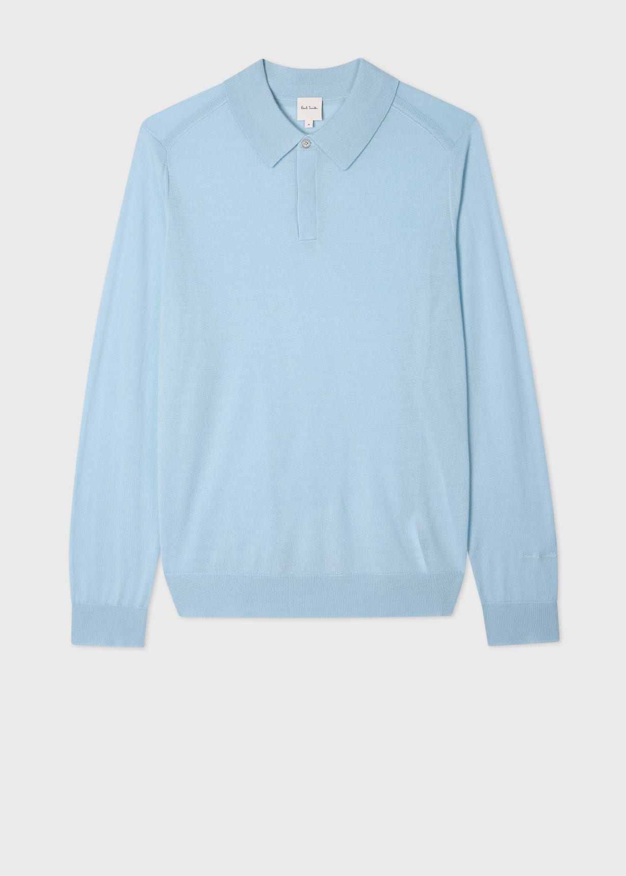Men's Sky Blue Merino Wool Kntted Long-Sleeve Polo Shirt