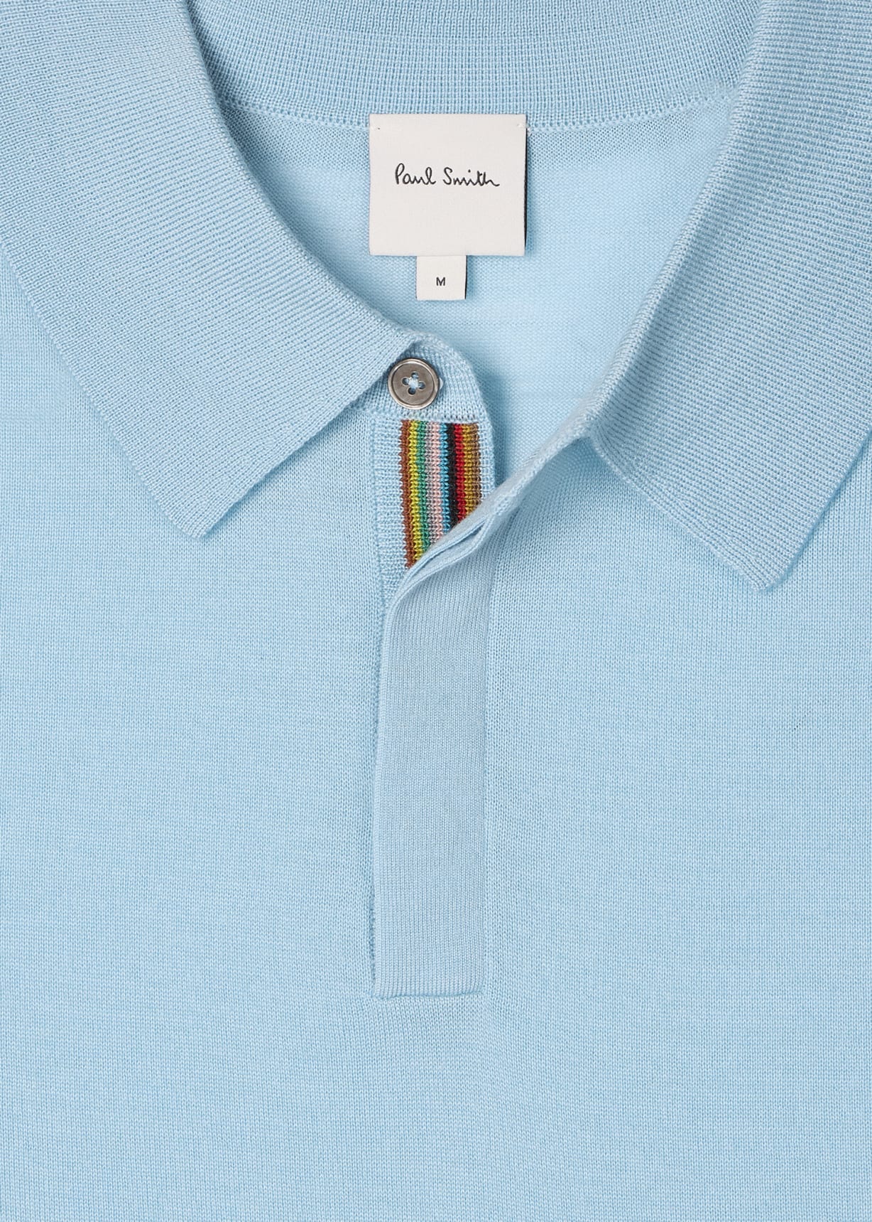 Men's Sky Blue Merino Wool Kntted Long-Sleeve Polo Shirt