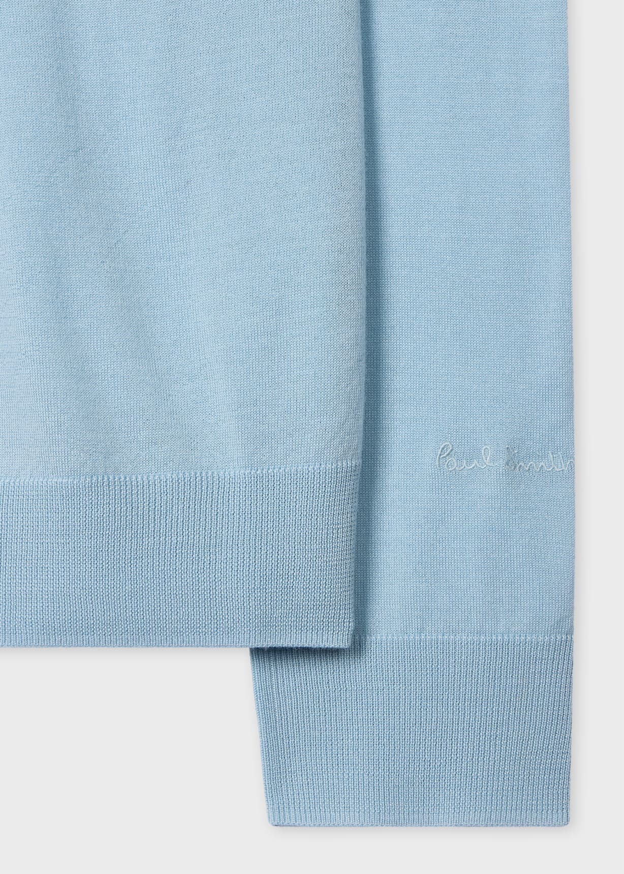 Men's Sky Blue Merino Wool Kntted Long-Sleeve Polo Shirt