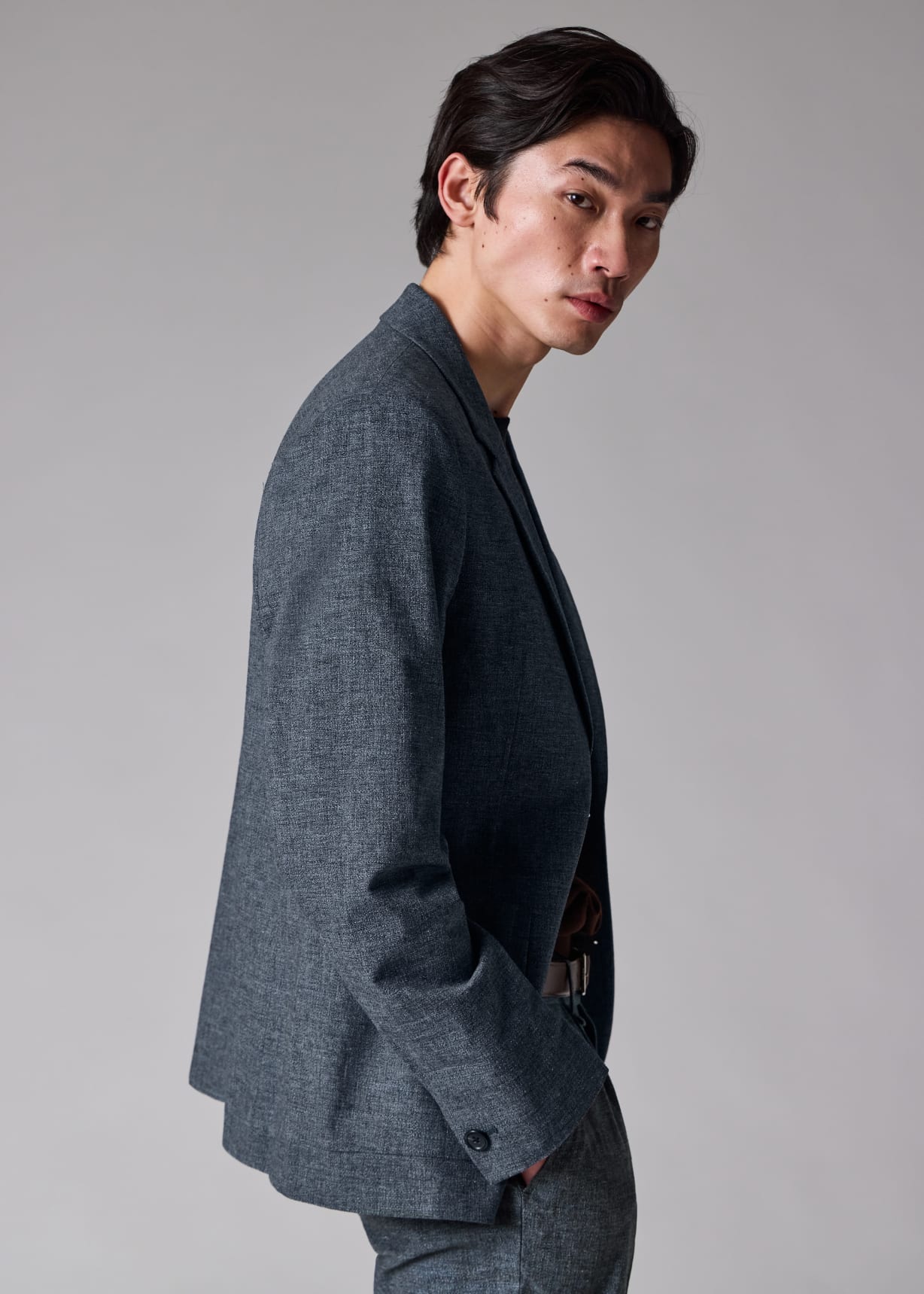 Men's Slate Blue Cotton-Linen Melange Suit