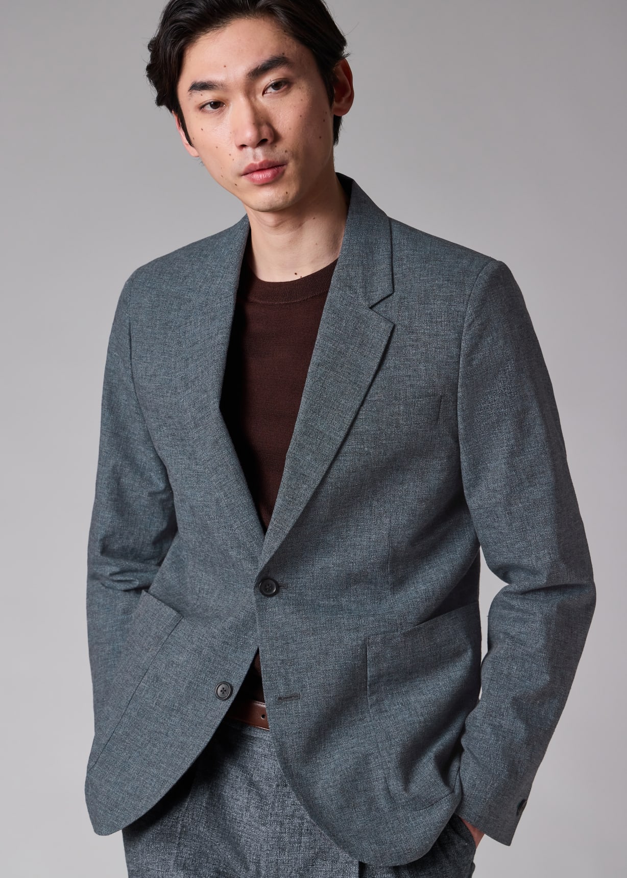 Men's Slate Blue Cotton-Linen Melange Suit
