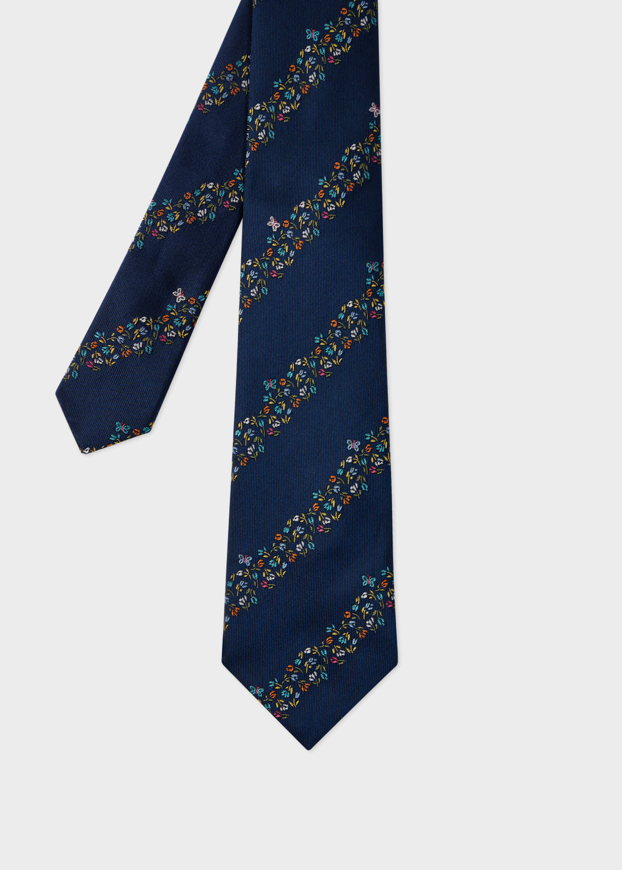 Navy Embroidery Floral Stripe Tie