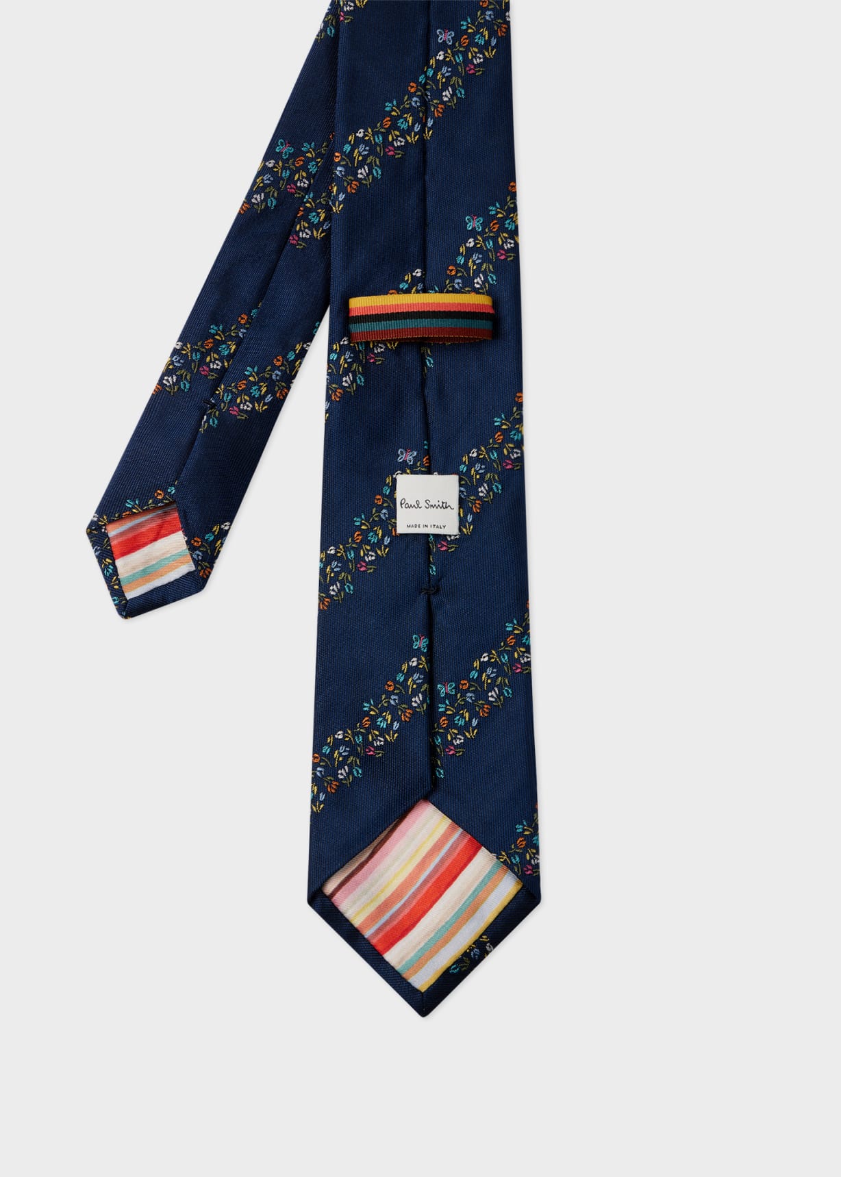 Navy Embroidery Floral Stripe Tie