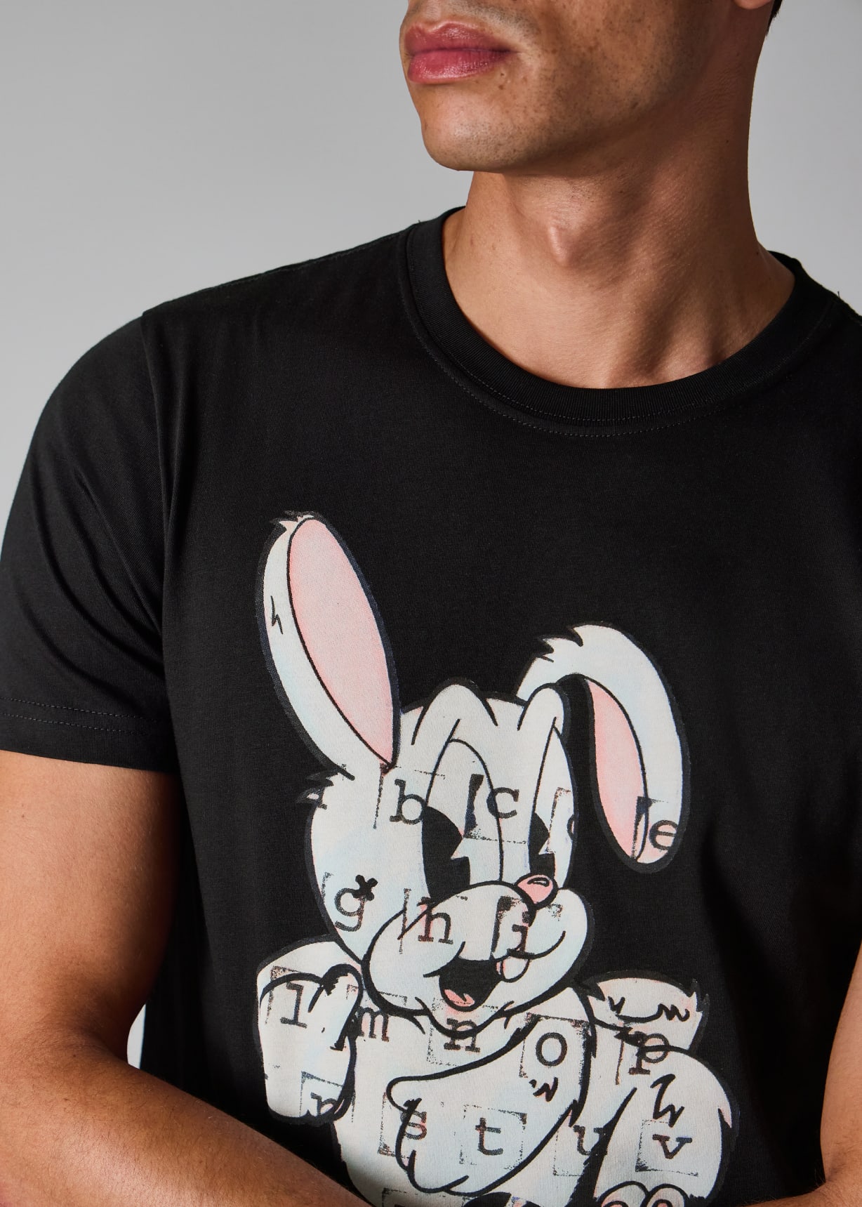 Men's Slim-Fit Black 'Bunny' Print T-Shirt