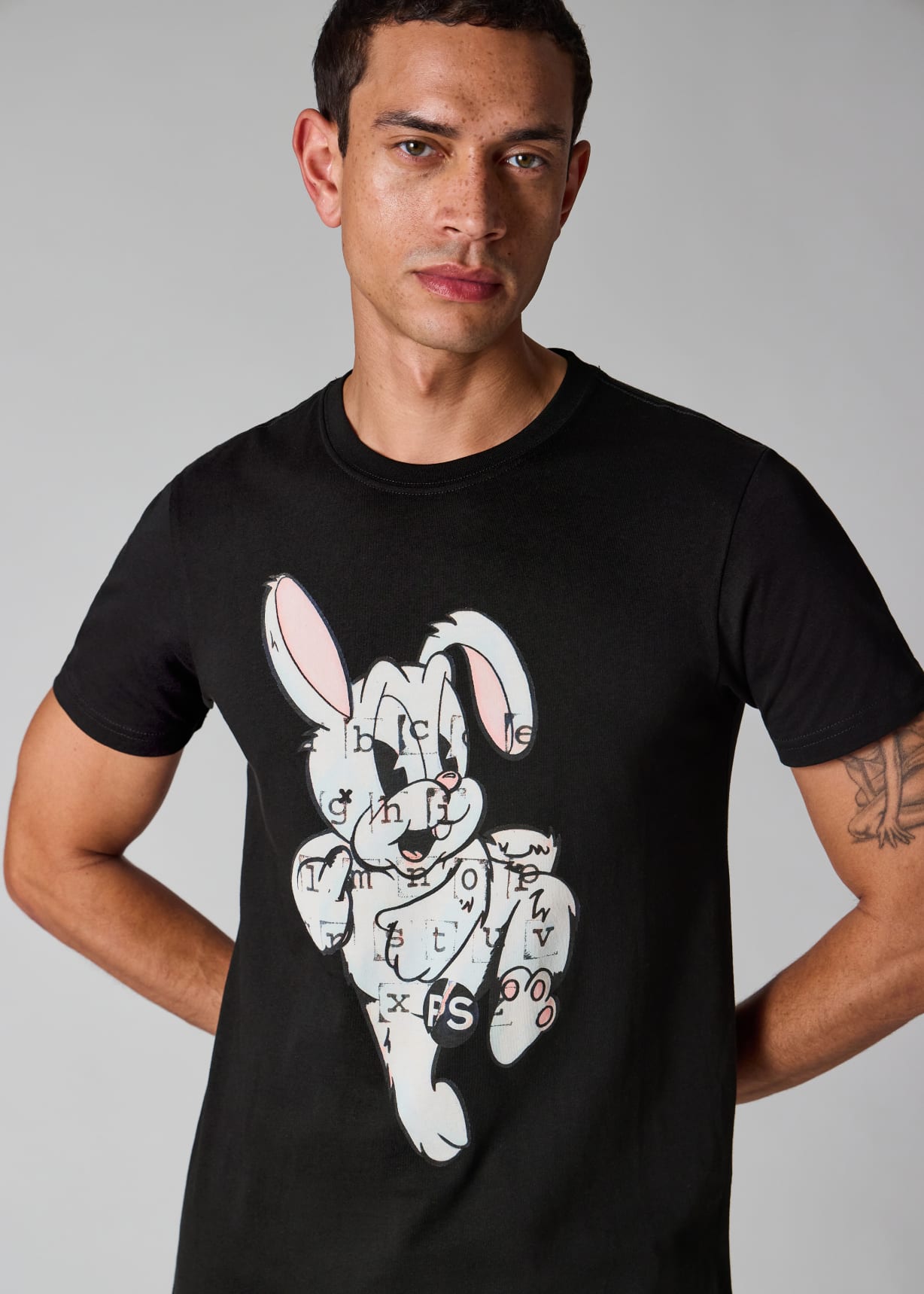 Men's Slim-Fit Black 'Bunny' Print T-Shirt