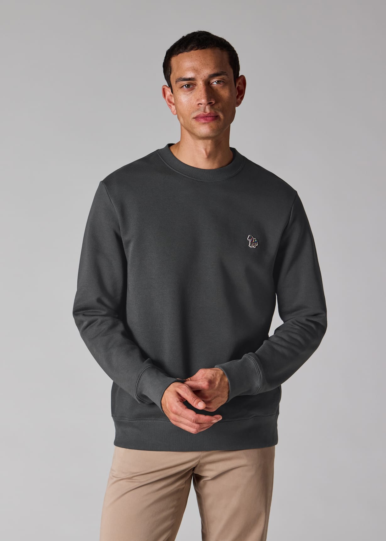 Men's Charcoal Organic Cotton Zebra Logo Sweatshirt