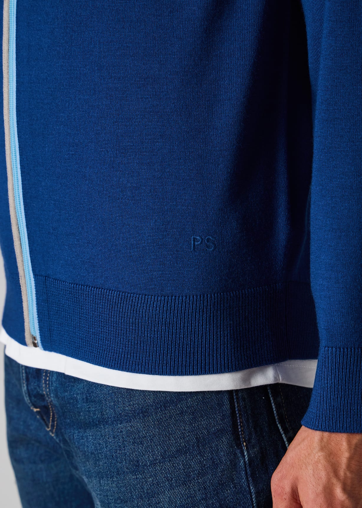 Men's Blue Merino Wool Zip-Through Cardigan