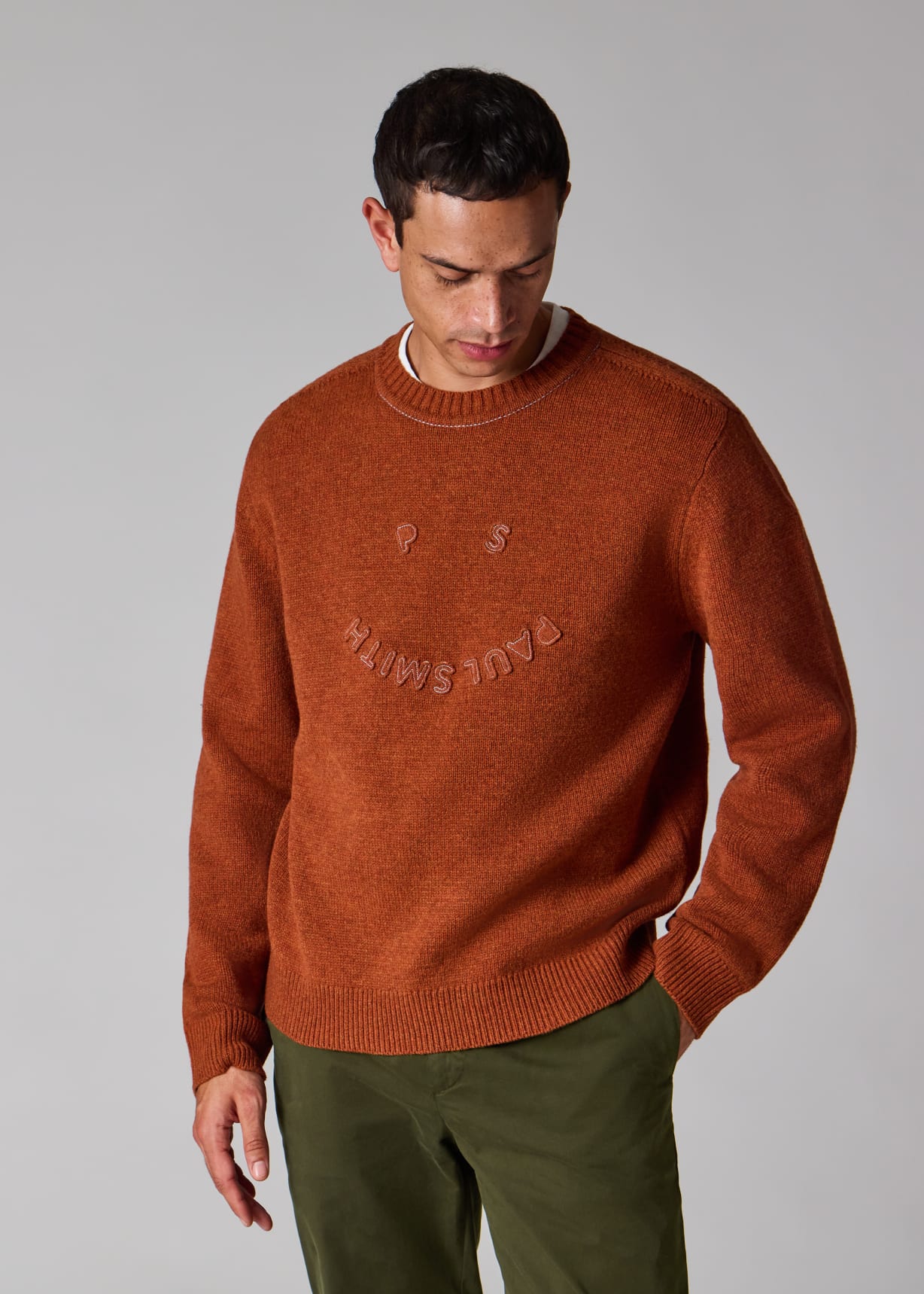 Men's Burnt Orange 'Happy' Merino Wool Sweater