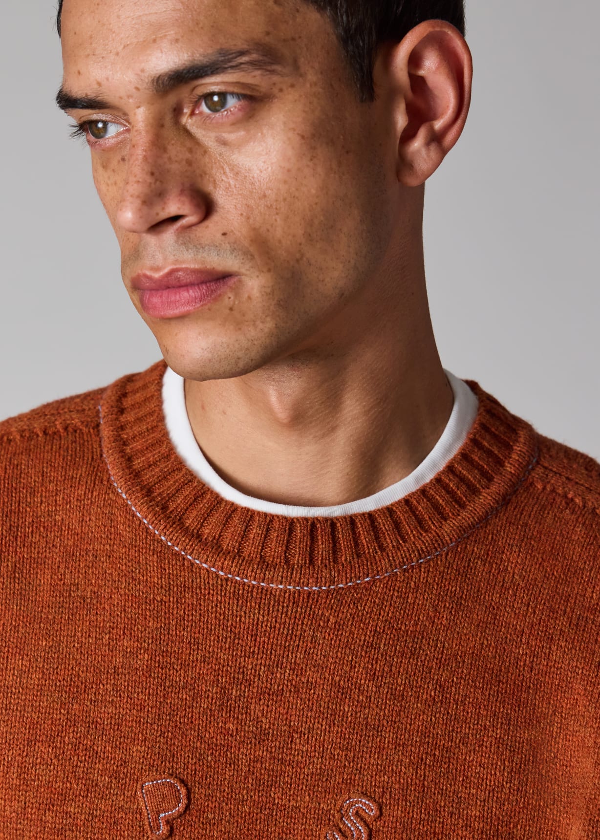 Men's Burnt Orange 'Happy' Merino Wool Sweater