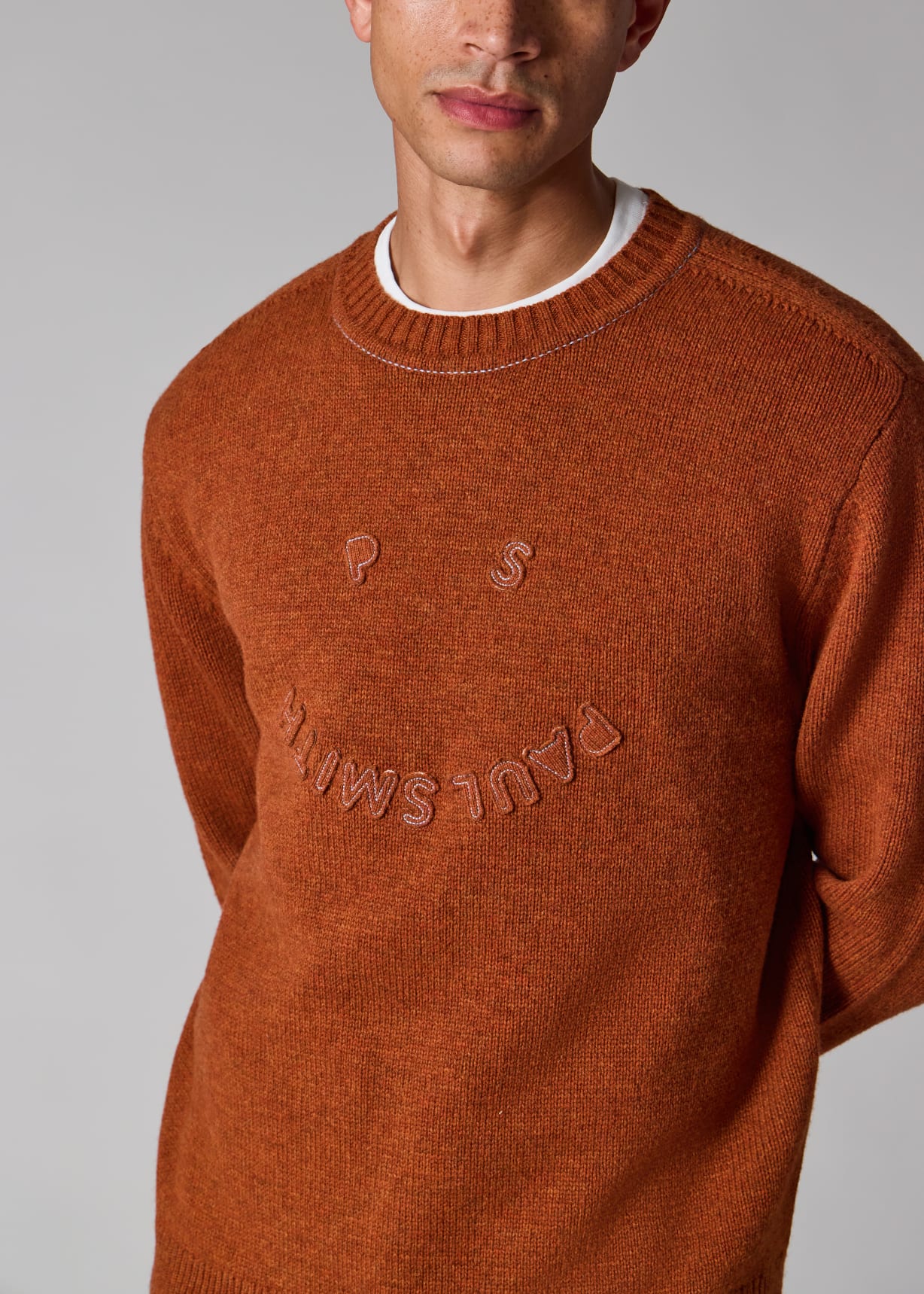Men's Burnt Orange 'Happy' Merino Wool Sweater