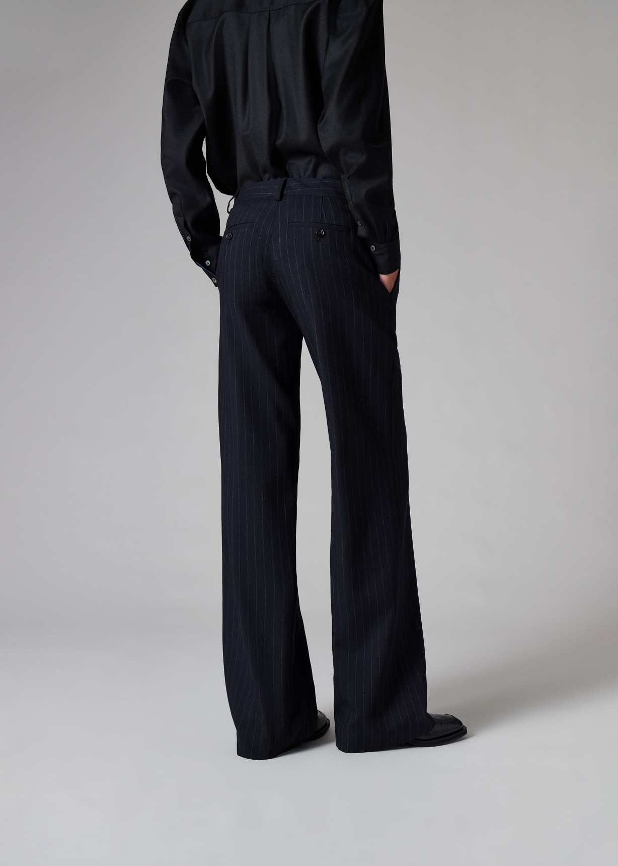Women's Navy Pinstripe Wool Wide-Leg Trousers