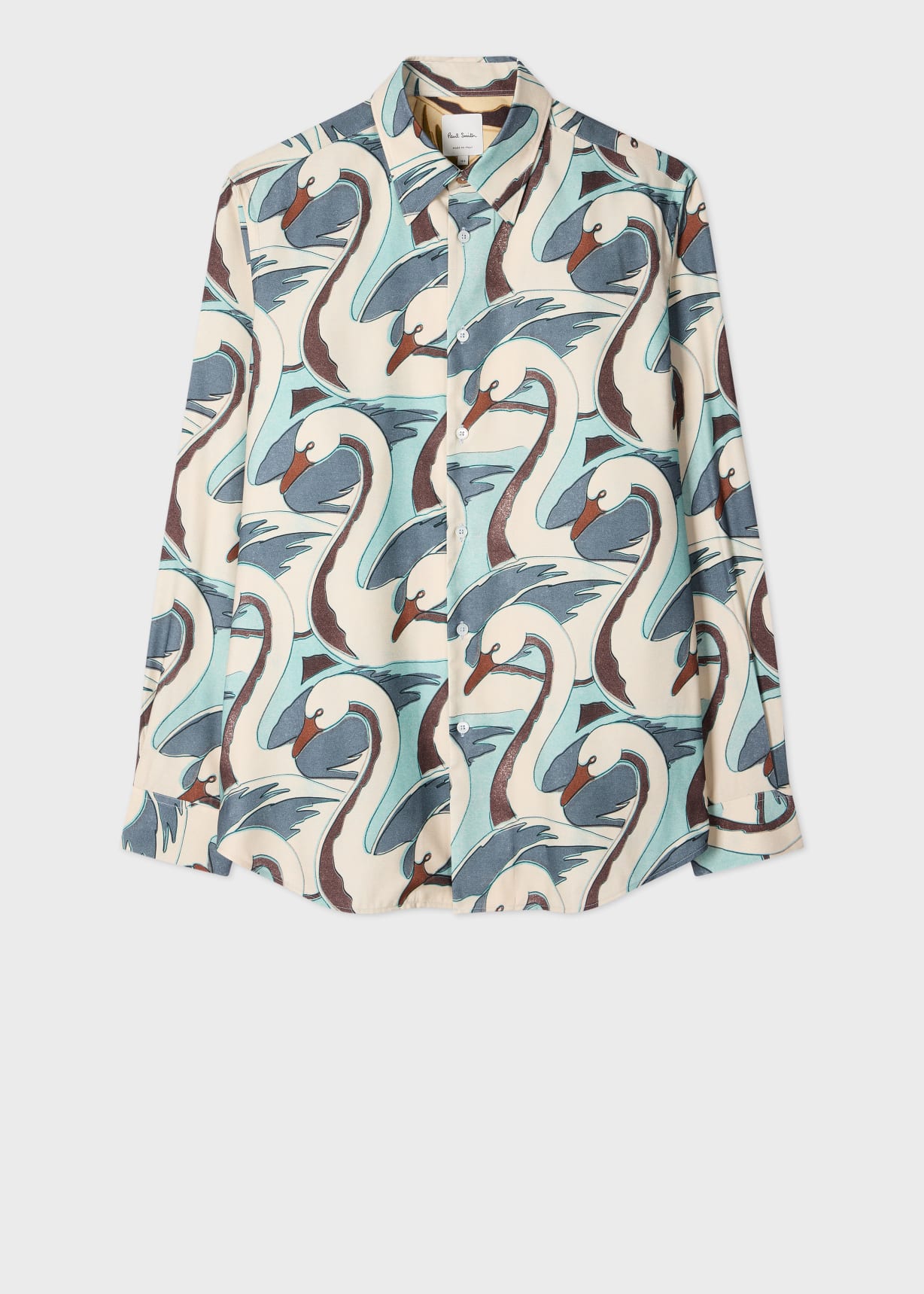 Men's Blue 'Swan' Print Viscose-Blend Shirt