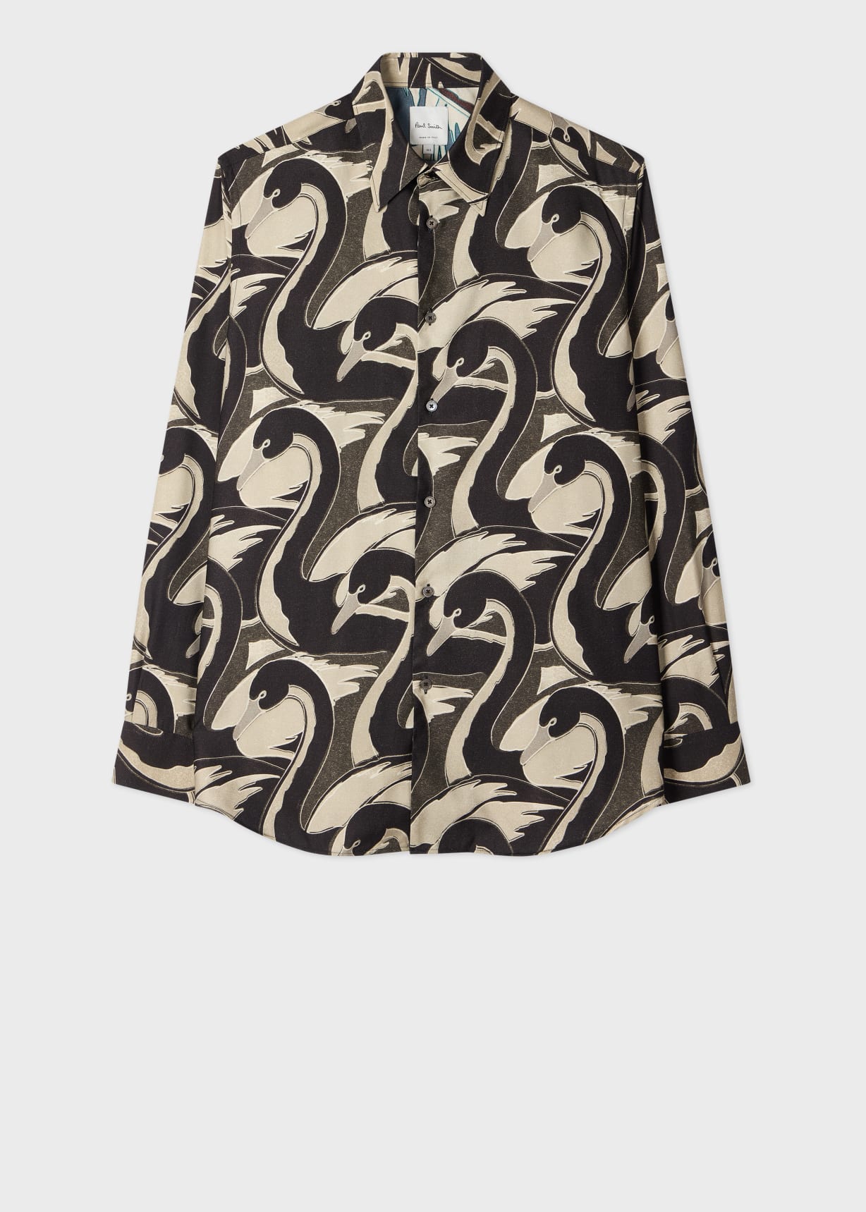 Men's Black 'Swan' Print Viscose-Blend Shirt