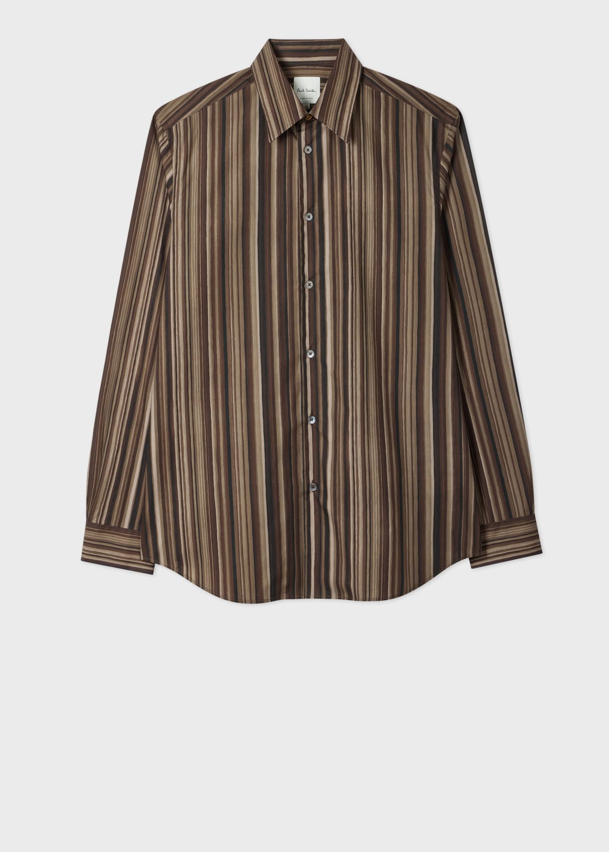 Men's Brown 'Painted Signature Stripe' Print Cotton Shirt