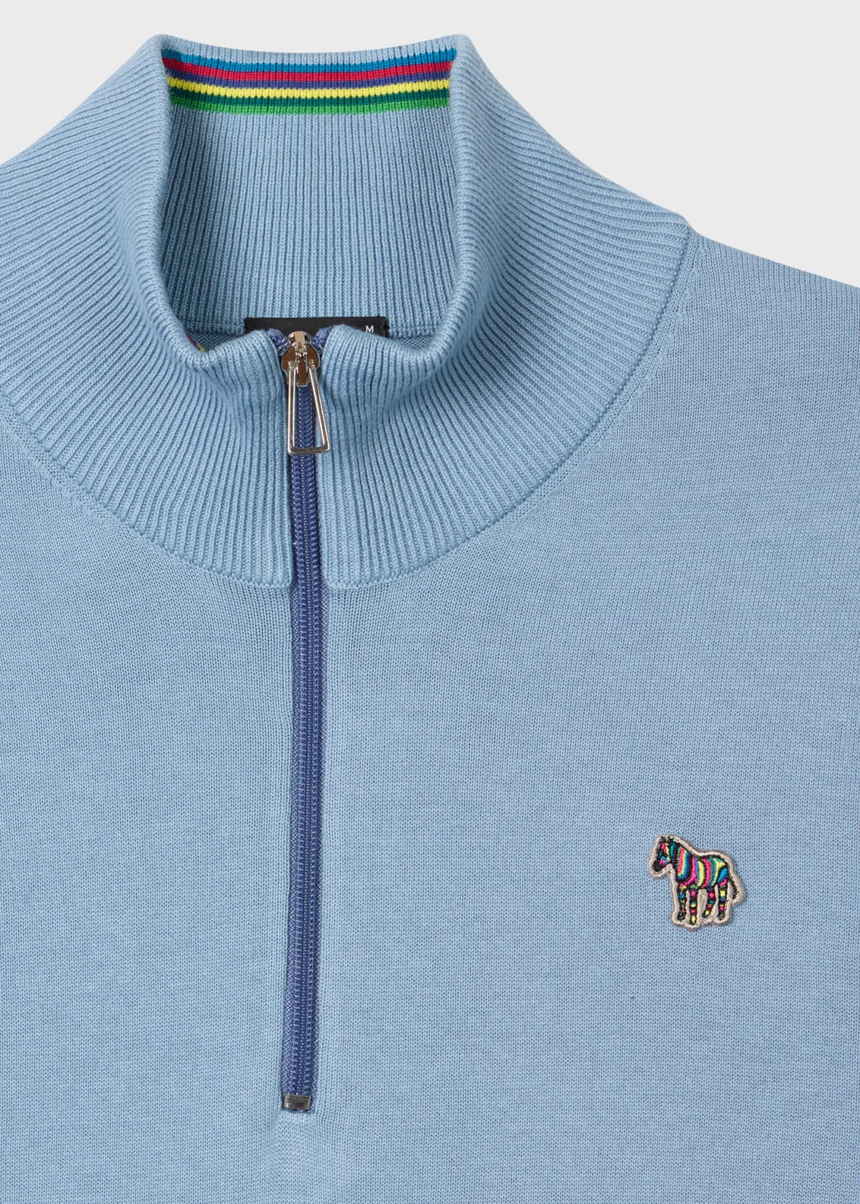 Men's Pale Blue Organic Cotton Half Zip Zebra Logo Sweater