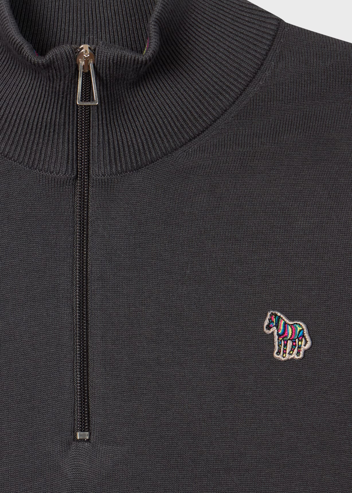 Men's Dark Grey Organic Cotton Half Zip Zebra Logo Sweater