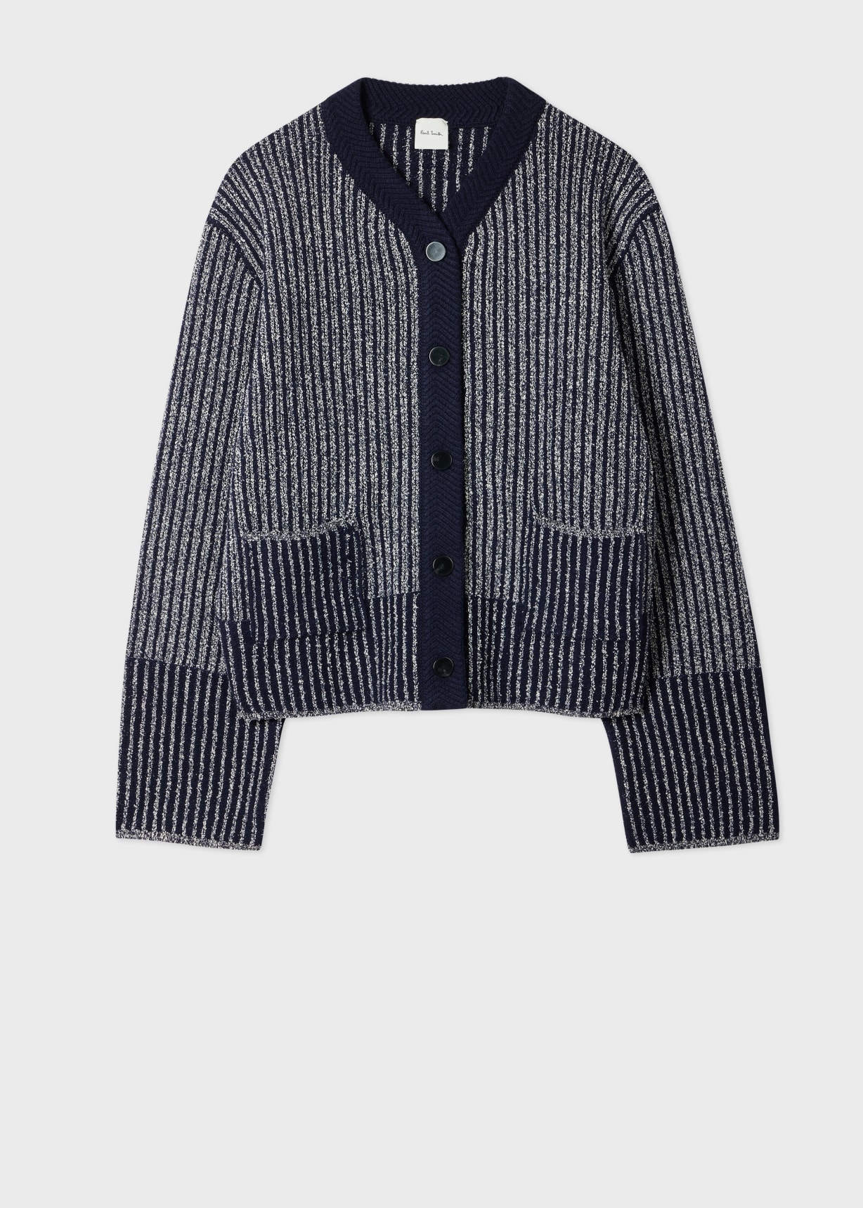Women's Navy Wool-Blend Ribbed Knit Cardigan