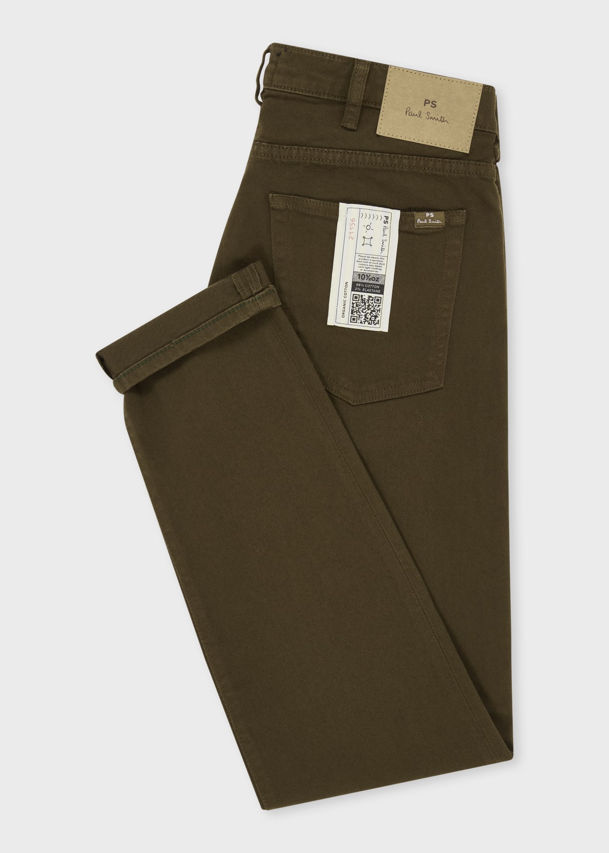 Men's Tapered-Fit Khaki Green Garment-Dyed Organic Cotton-Stretch Jeans