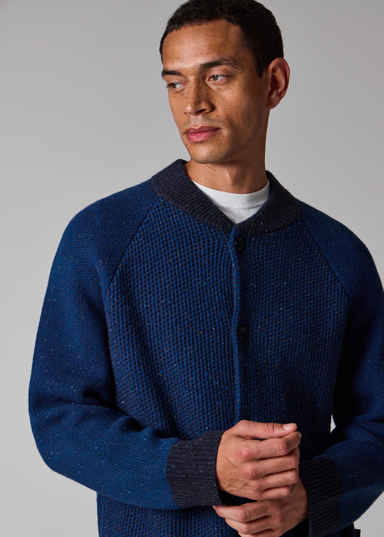 Cardigan Bomber Homme Bleu Marine à Surpiqûres Ton sur Ton