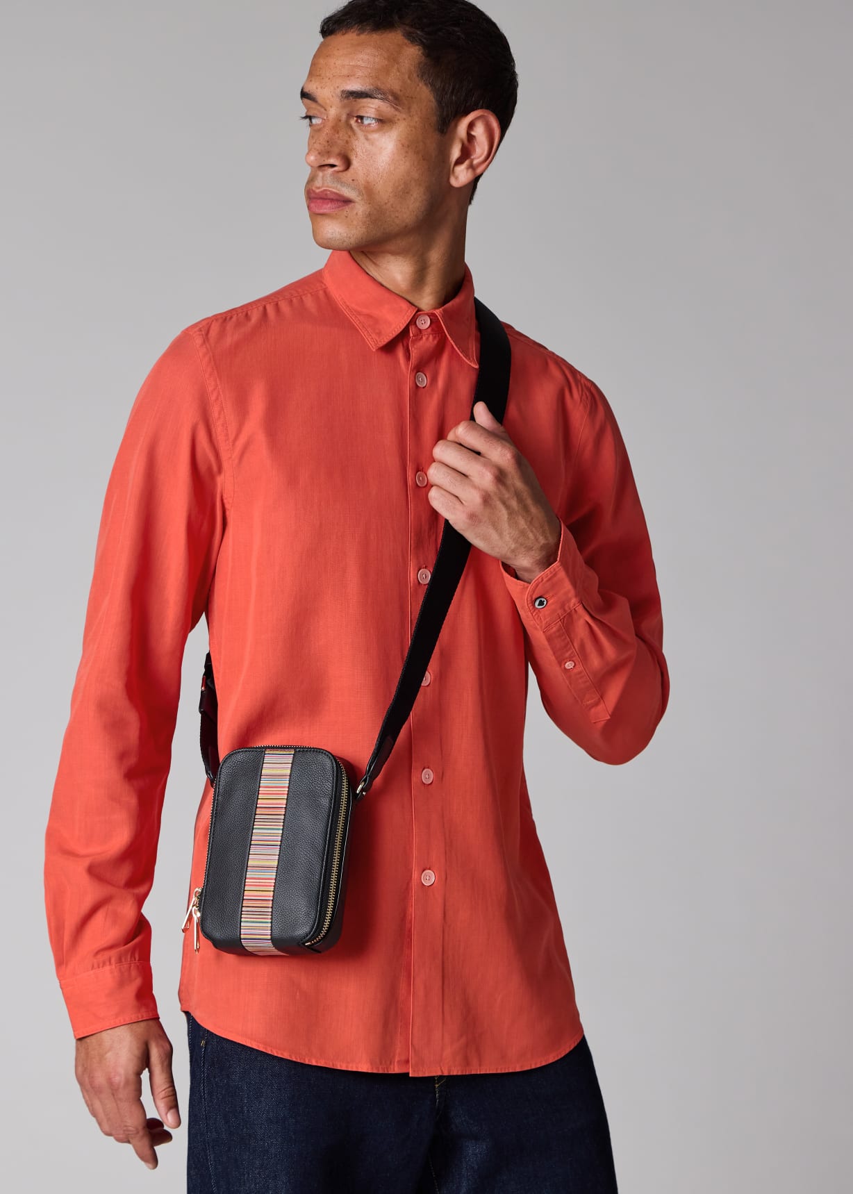 Men's Black Leather 'Signature Stripe' Trim Flight Bag