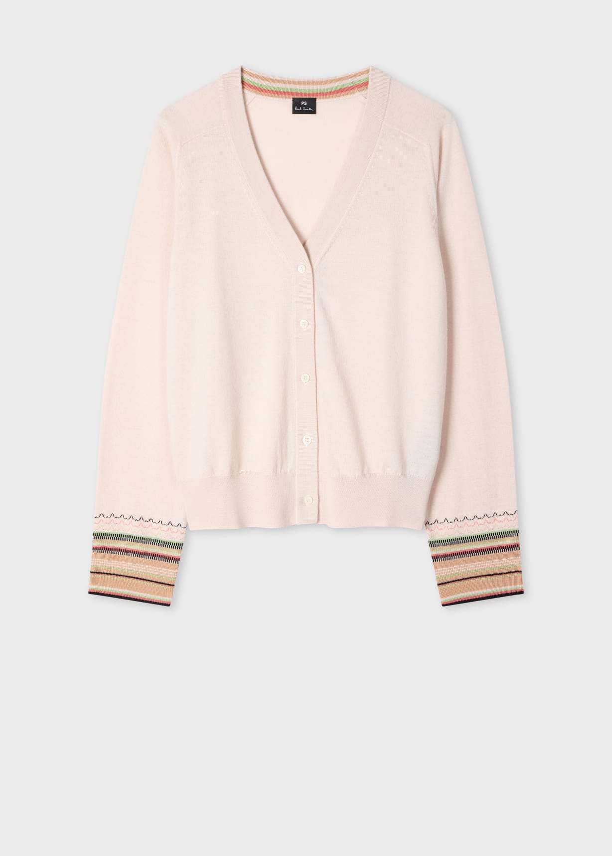 Women's Ecru Knitted Cardigan with Striped Cuffs