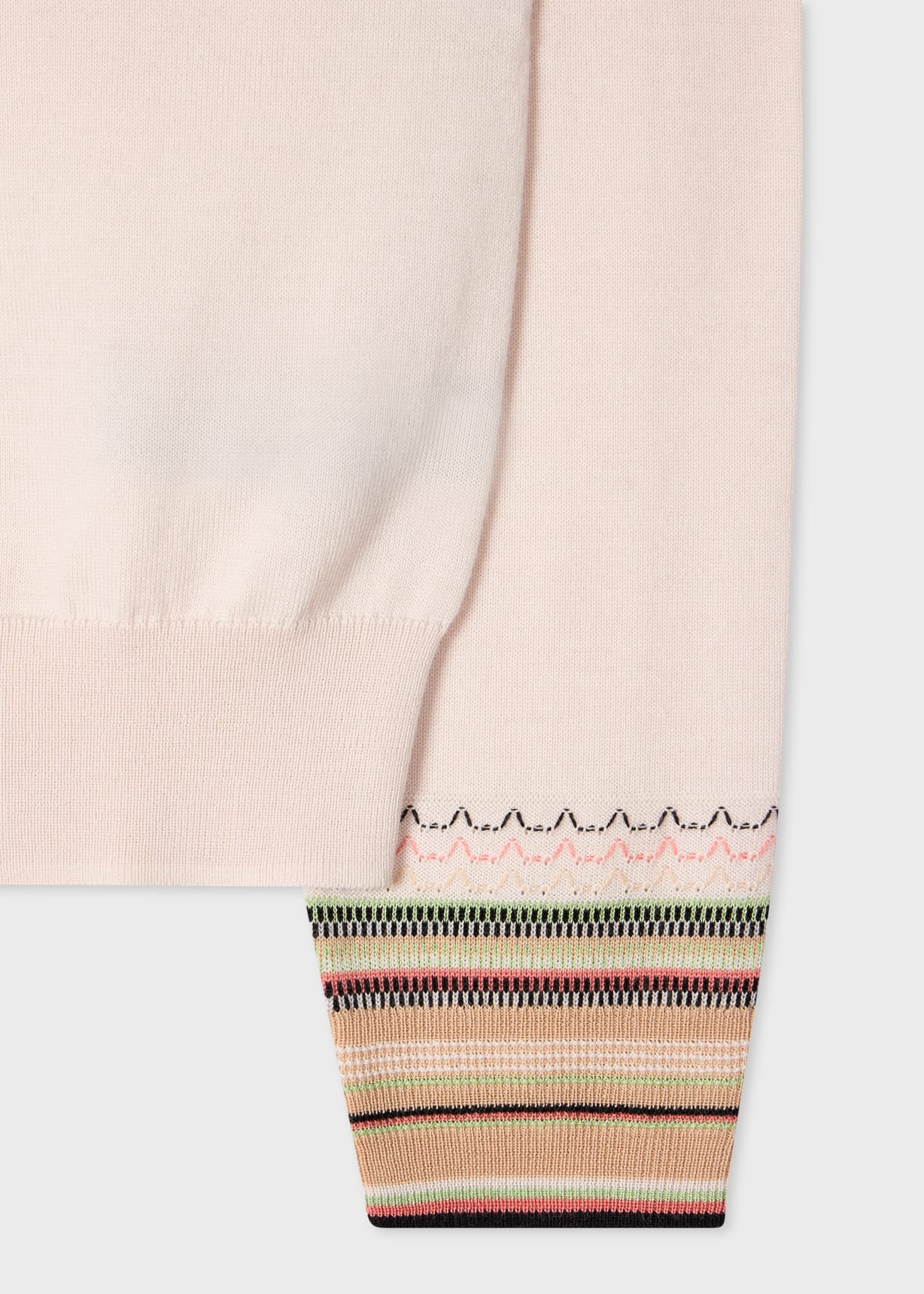 Women's Ecru Knitted Cardigan with Striped Cuffs