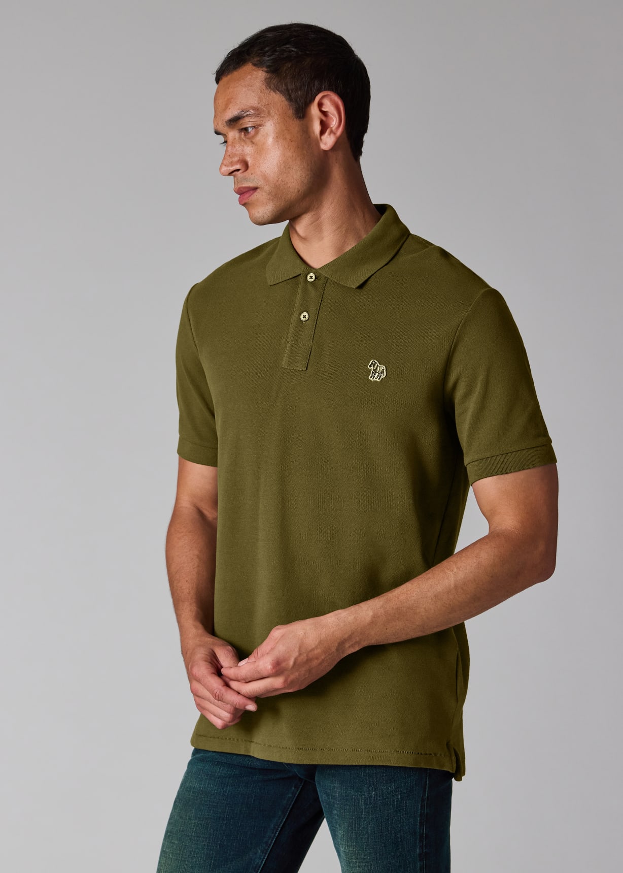 Men's Khaki Green Organic Cotton Zebra Polo Shirt