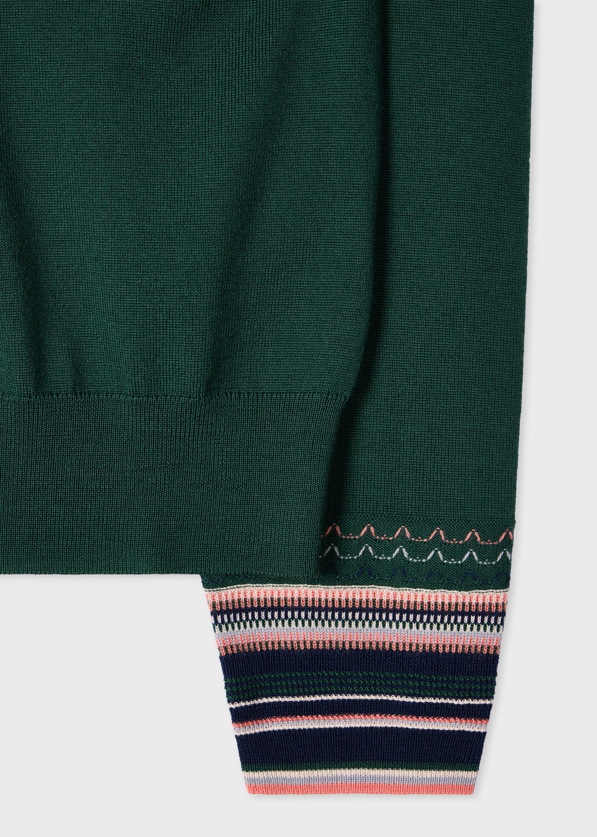 Women's Dark Green Knitted Cardigan with Striped Cuffs