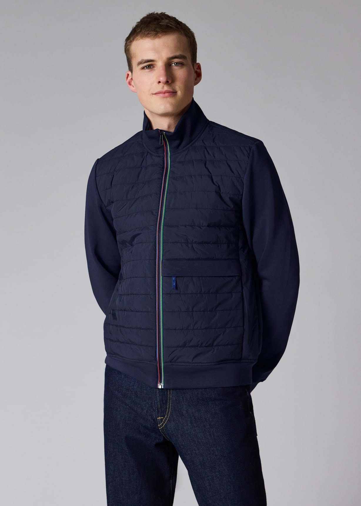 Men's Navy Quilted Mixed Media Jacket