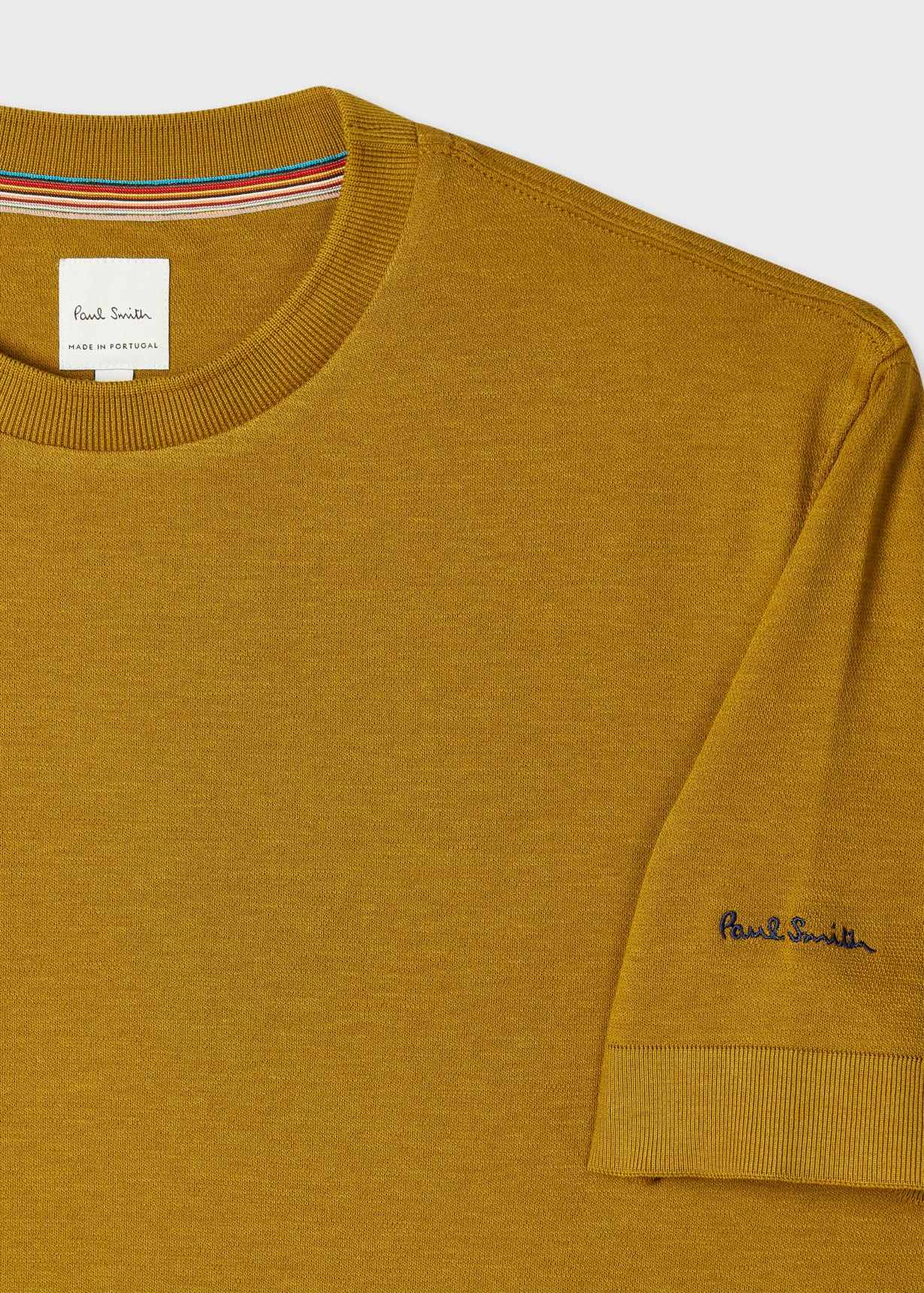 Men's Mustard Cotton T-Shirt With Integrated Rib Detail