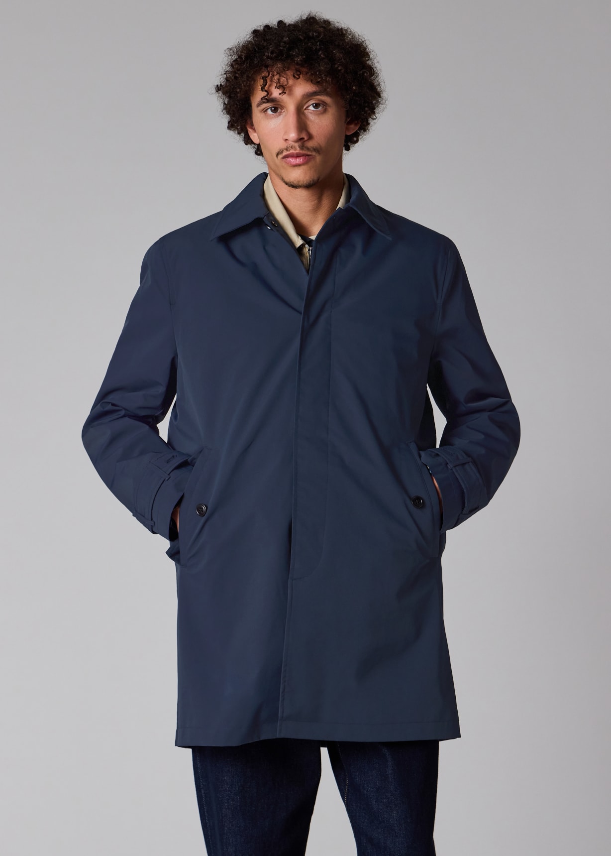 Men's Navy Recycled-Polyester Mac with Removable Lining