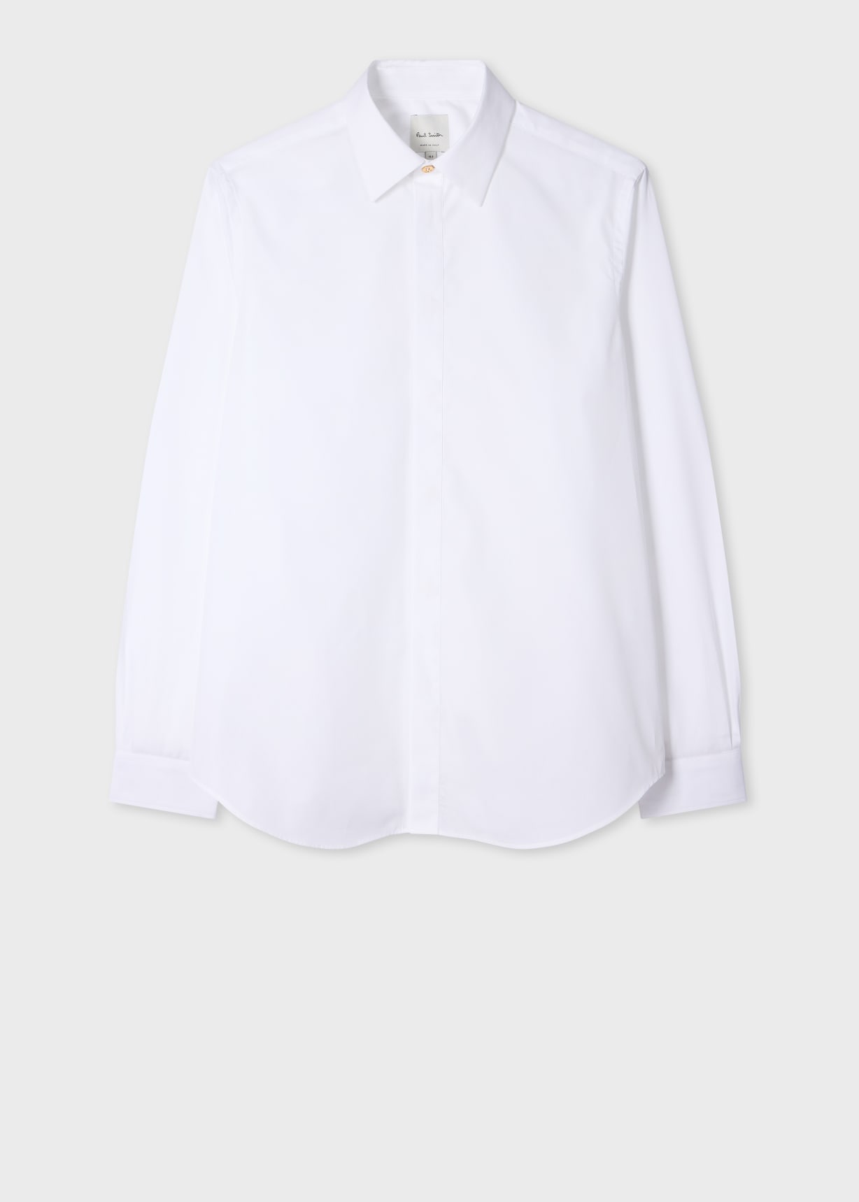 Men's Slim-Fit White Cotton-Poplin Fly-Front Shirt