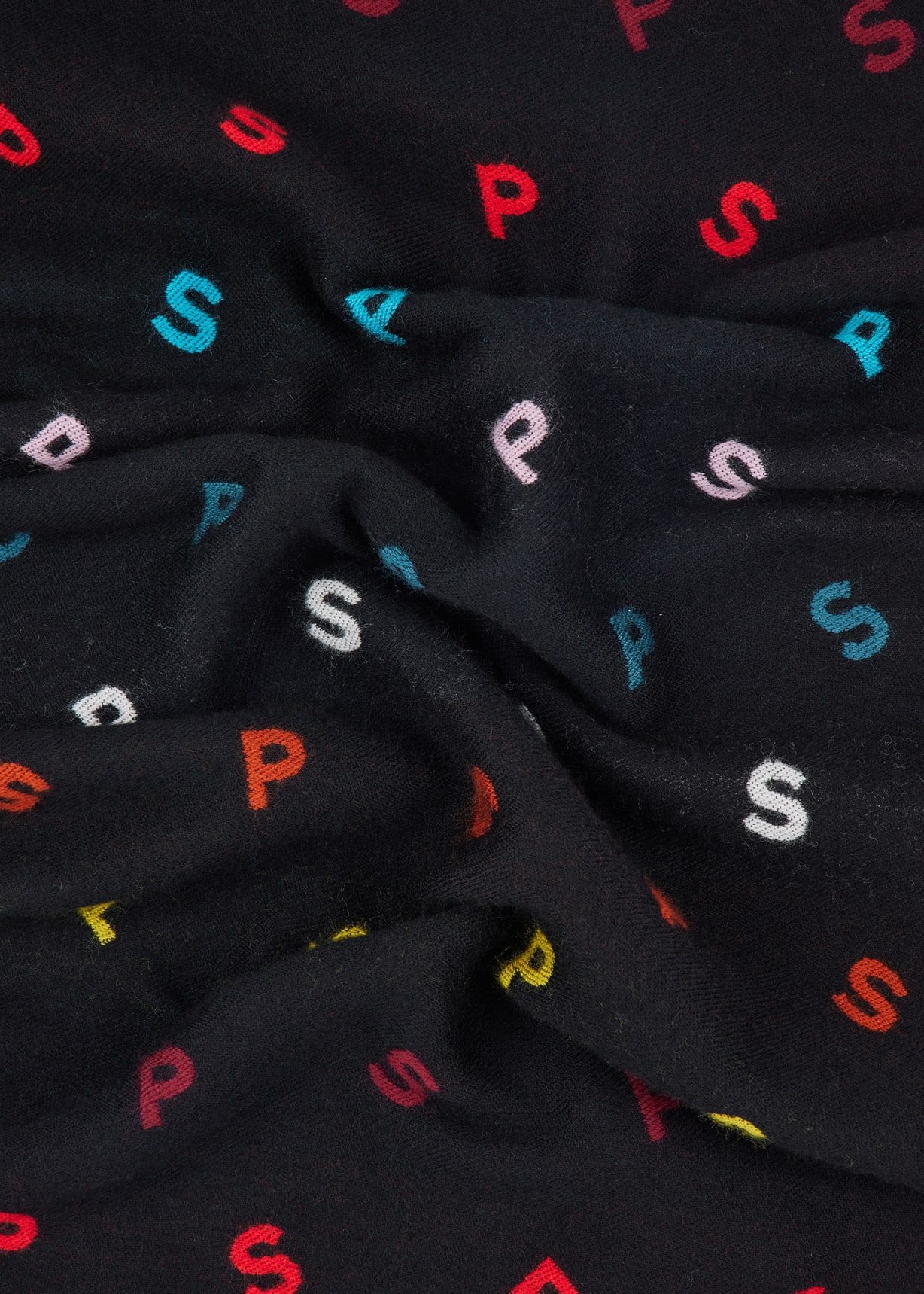 Men's Black 'PS Initials' Wool-Silk Scarf