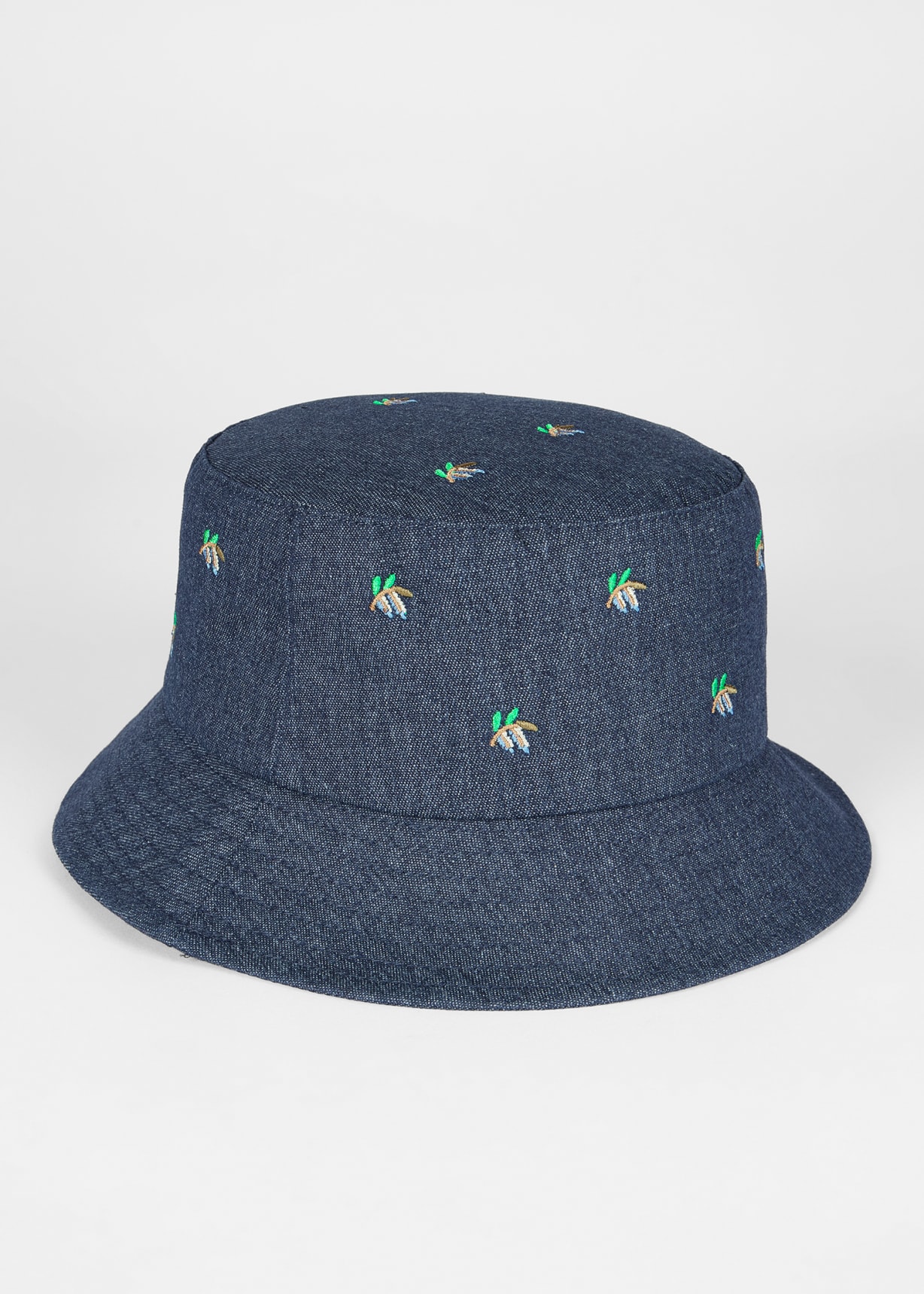 Men's Navy Leaf-Embroidered Bucket Hat