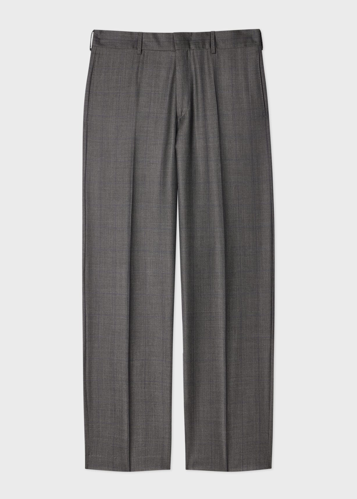 Men's Straight-Fit Grey Check Wool Trousers