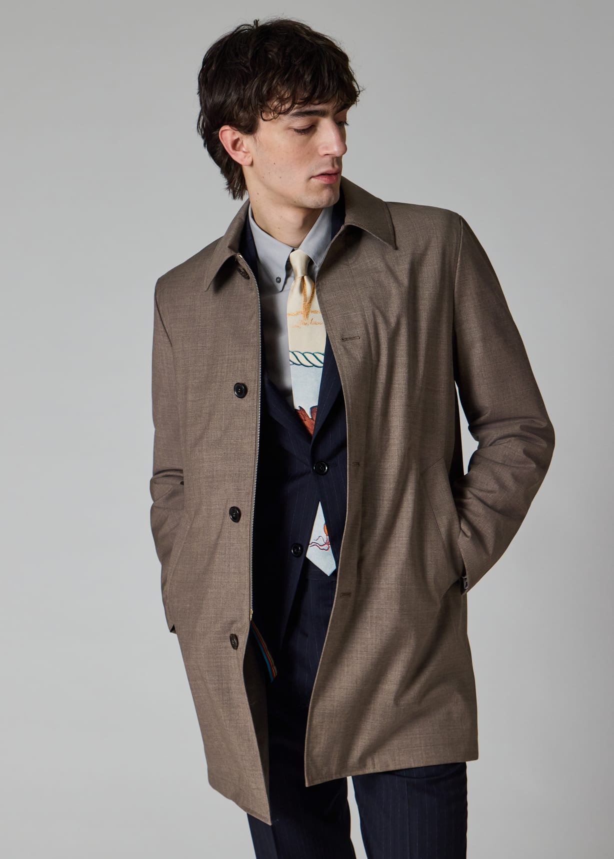 Men's Brown Melange 'Storm System' Wool Mac With Detachable Gilet