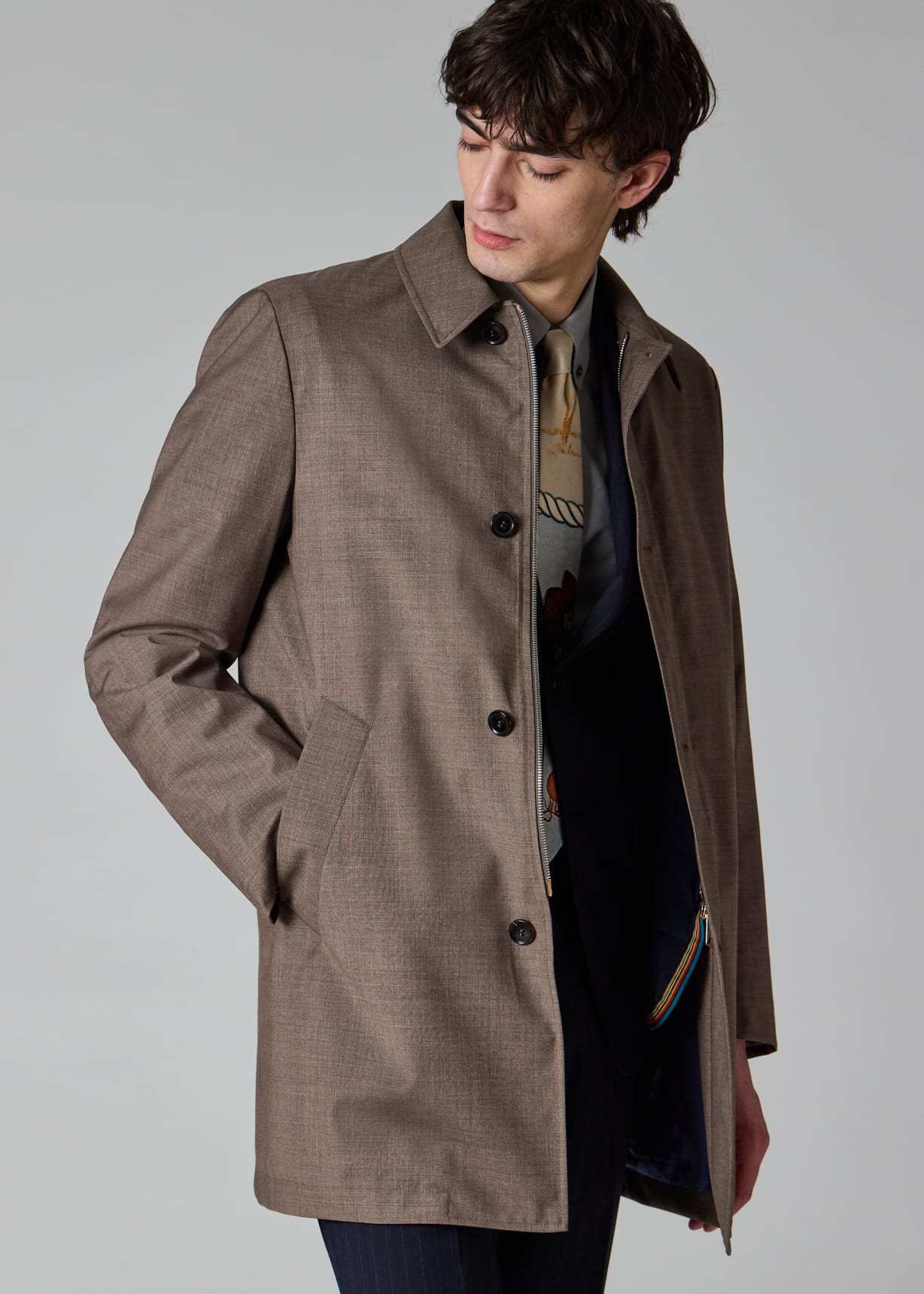 Men's Brown Melange 'Storm System' Wool Mac With Detachable Gilet