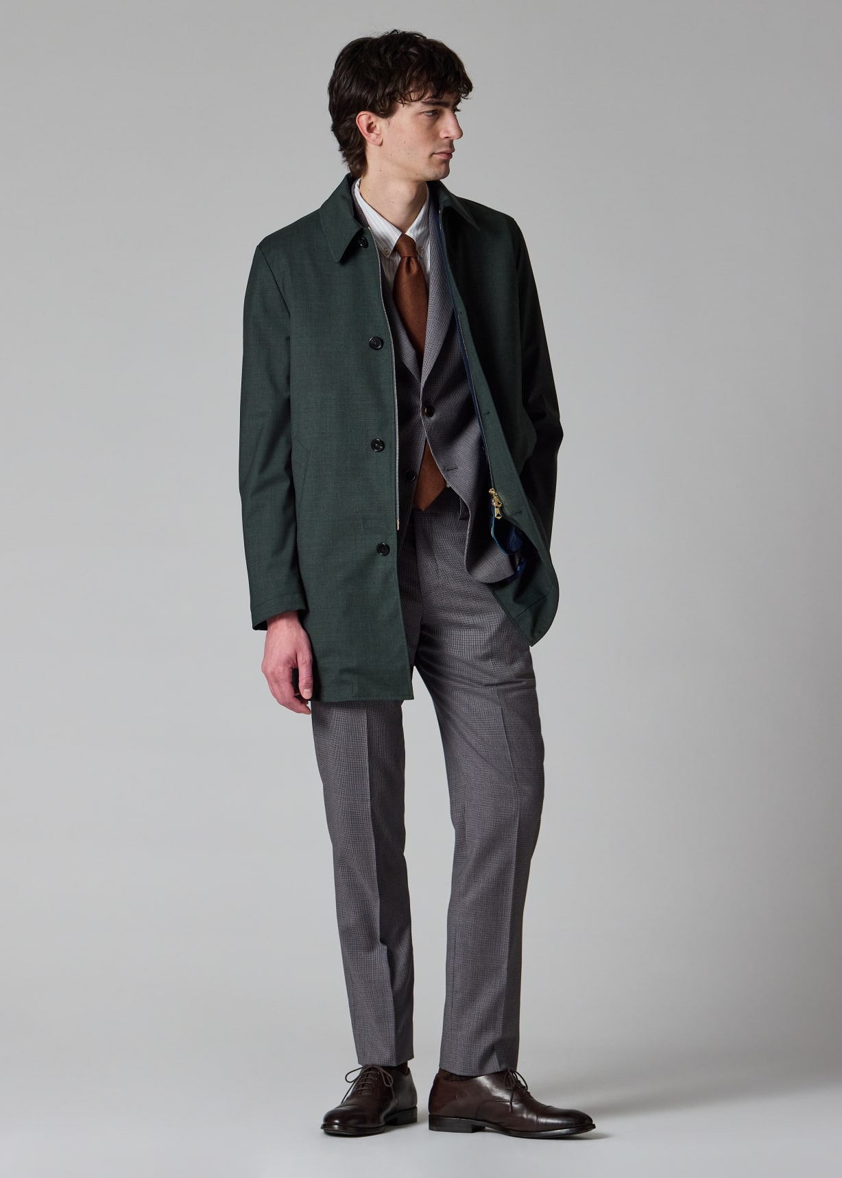 Men's Dark Green Melange 'Storm System' Wool Mac With Detachable Gilet