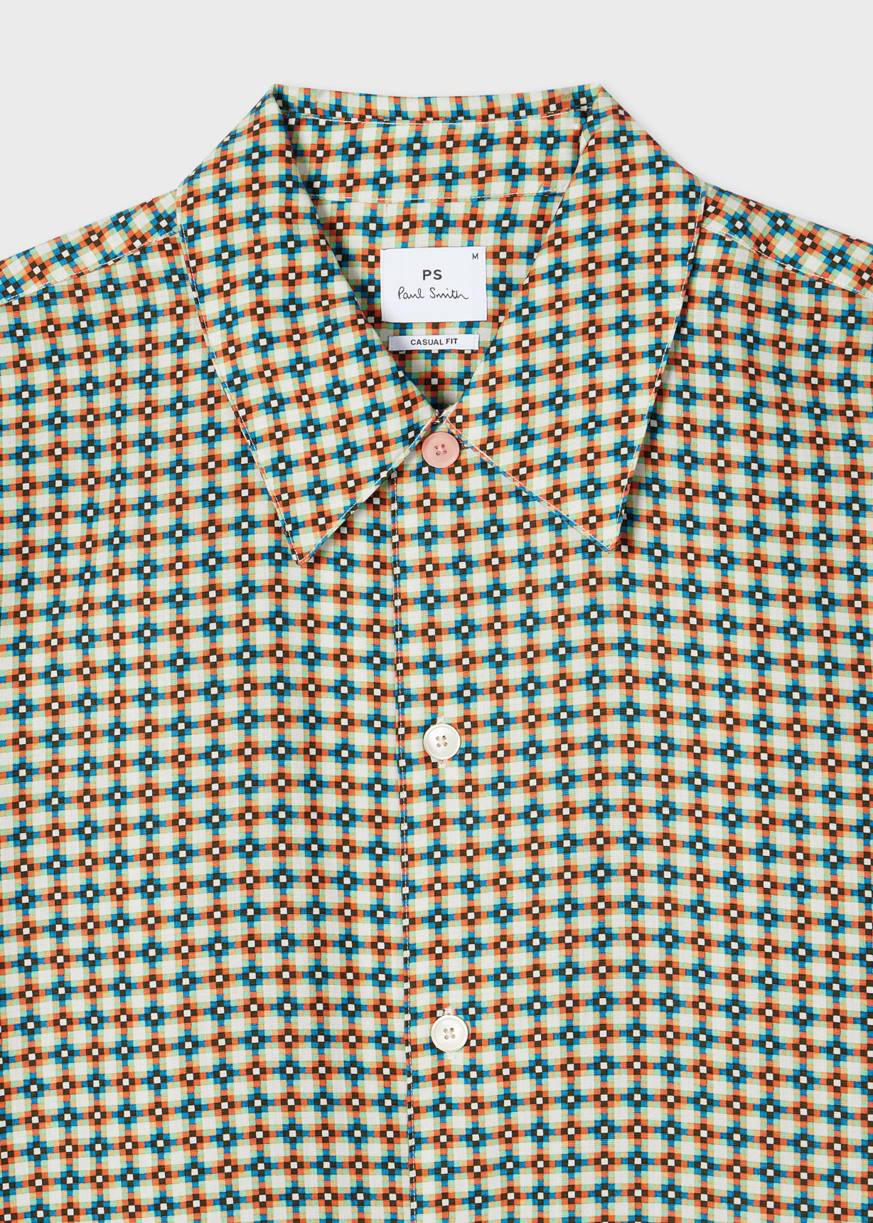Men's Ecru 'Geo Tile' Print Lyocell-Cotton Shirt