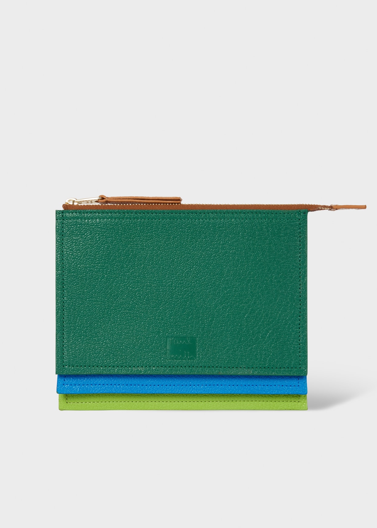 Green Leather Medium Concertina Zip Pouch