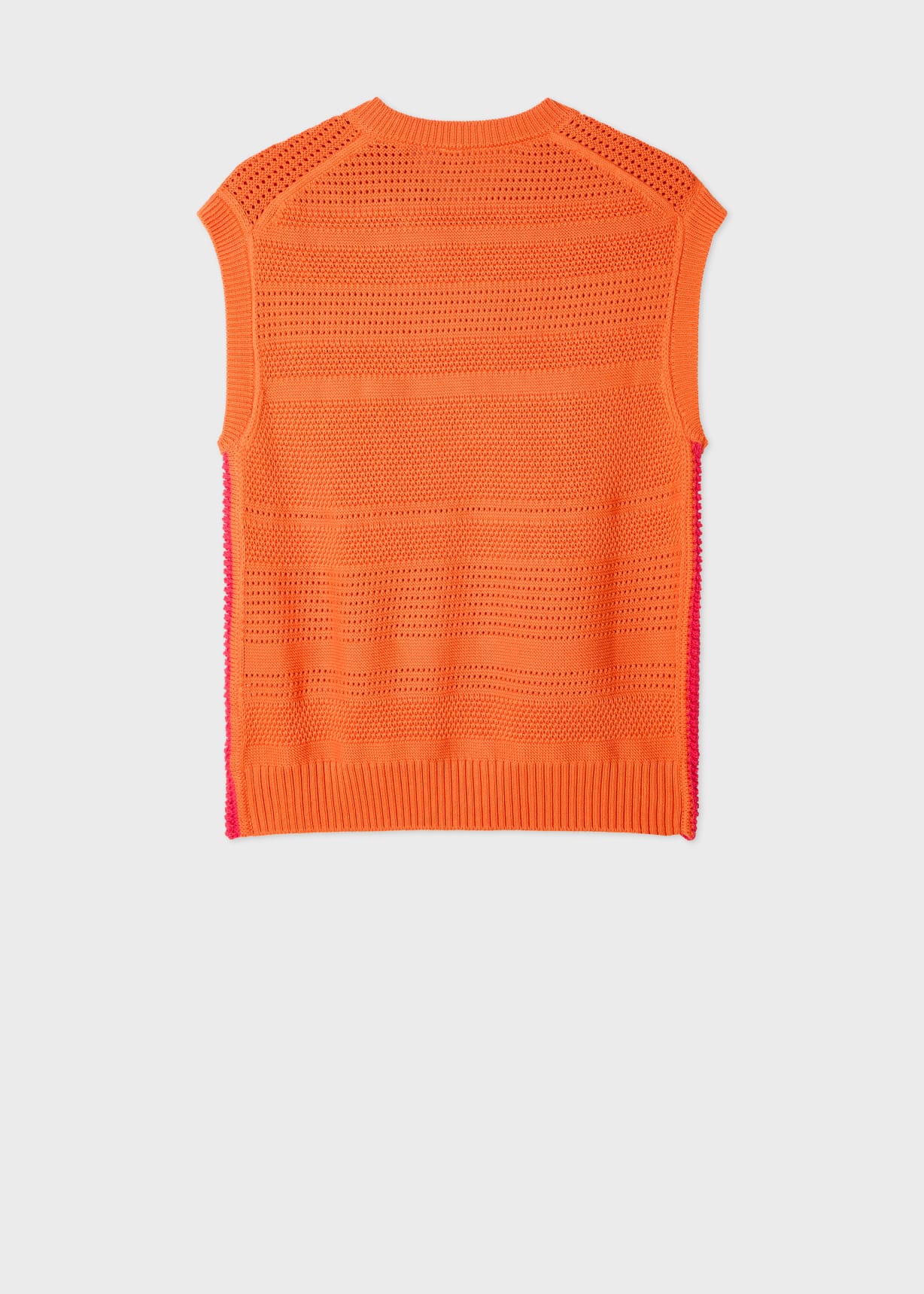 Pull Sans Manches Homme Orange en Maille de Coton Texturée