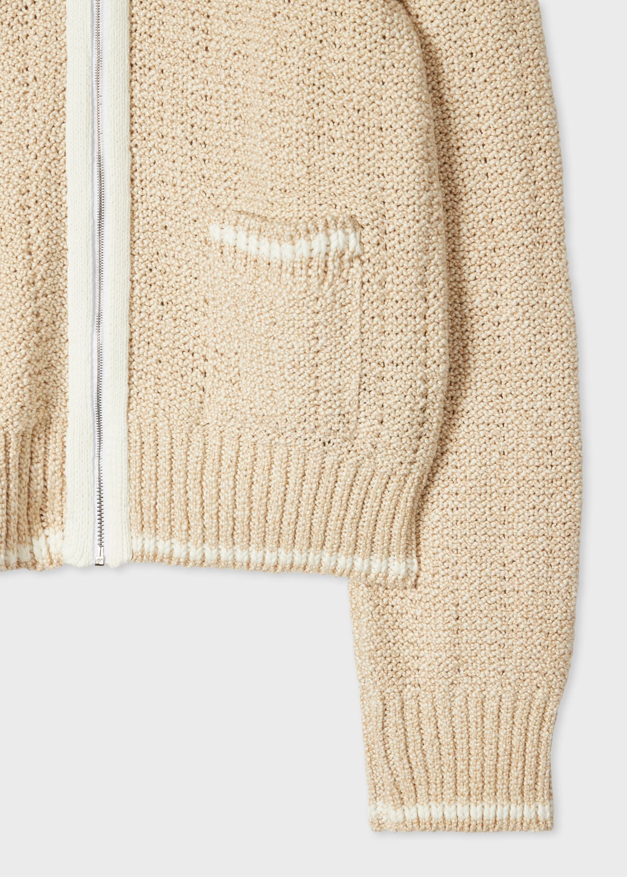 Women's Cream Textured Knit Zip Jacket