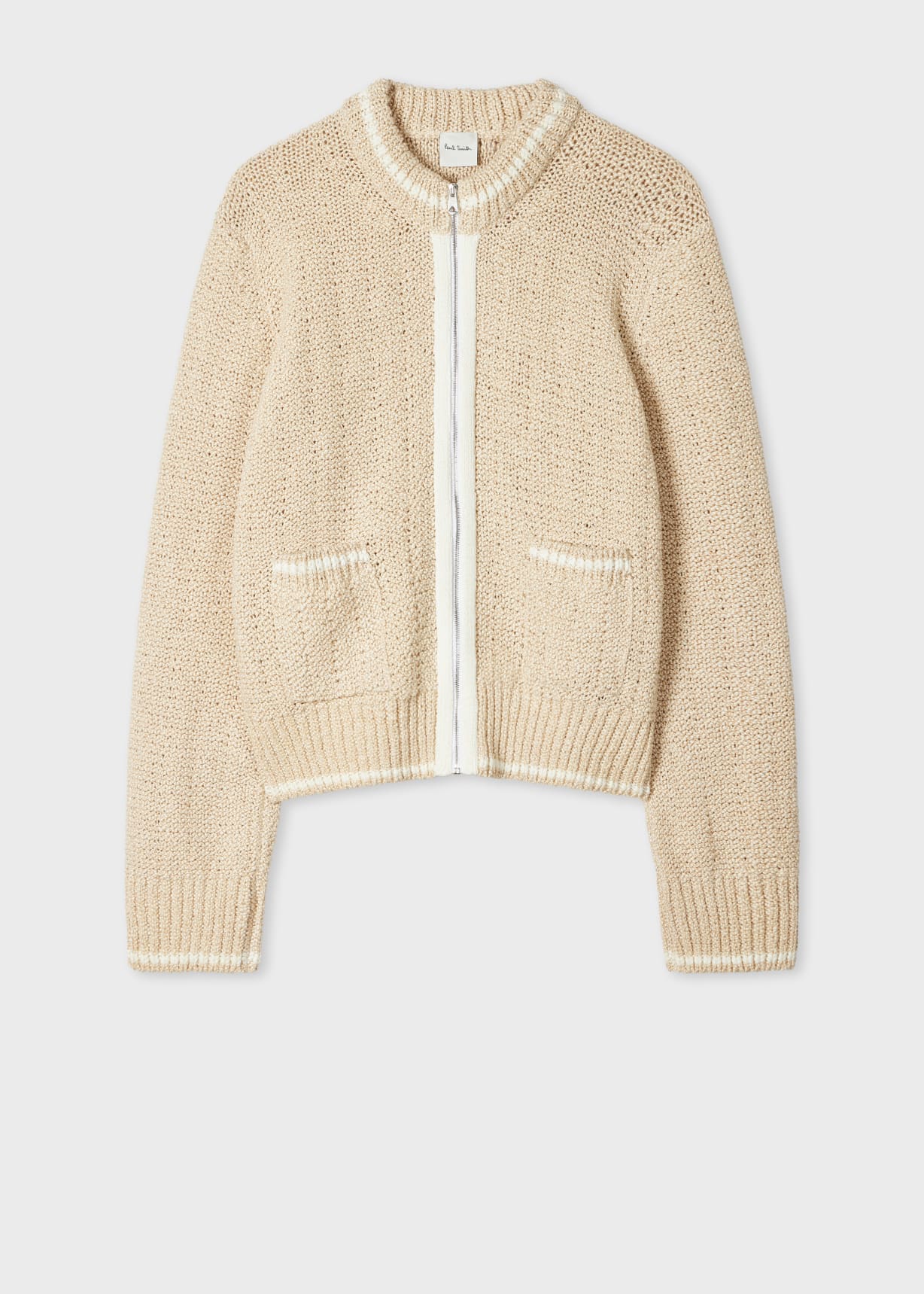 Women's Cream Textured Knit Zip Jacket