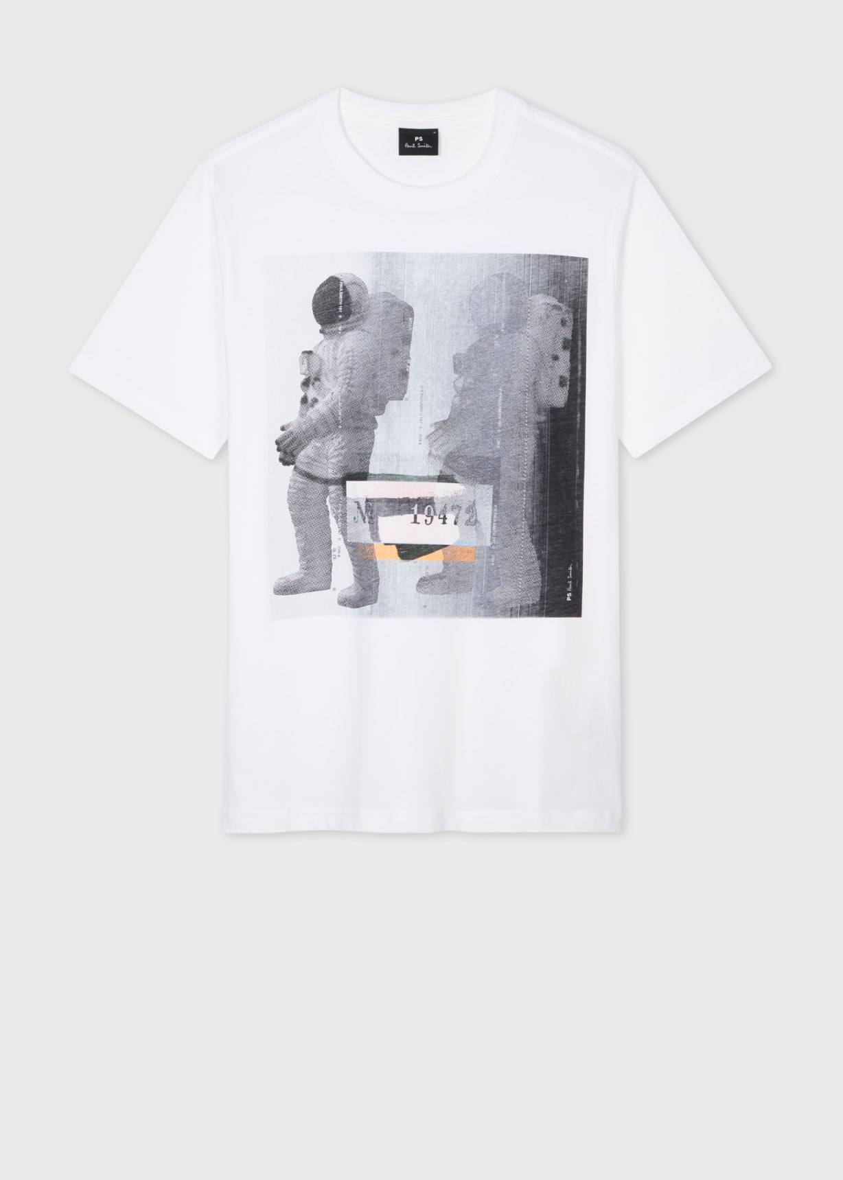 Slim-Fit White 'Astronaut' Print T-Shirt