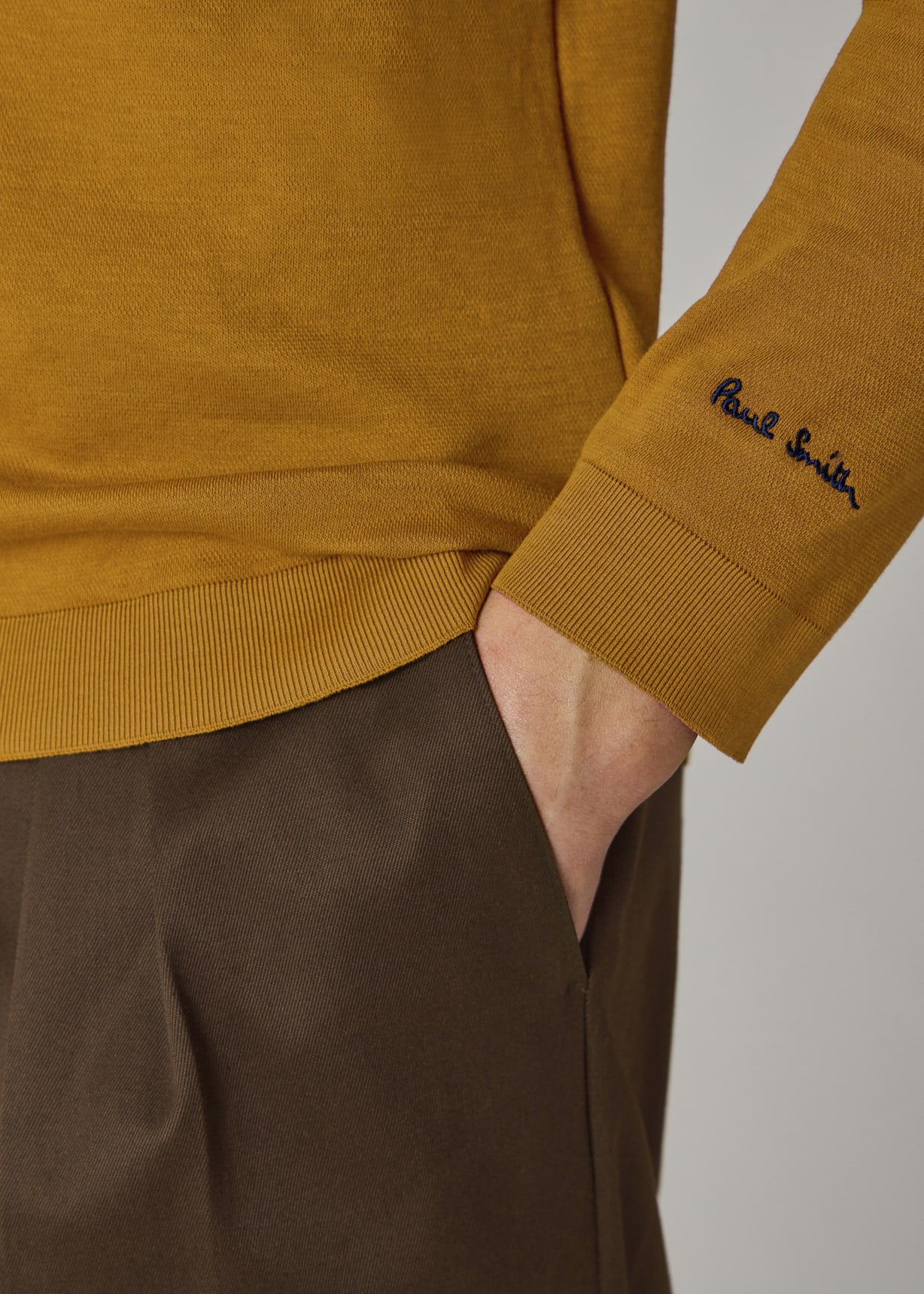Men's Mustard Cotton Polo Shirt with Integrated Rib Detail