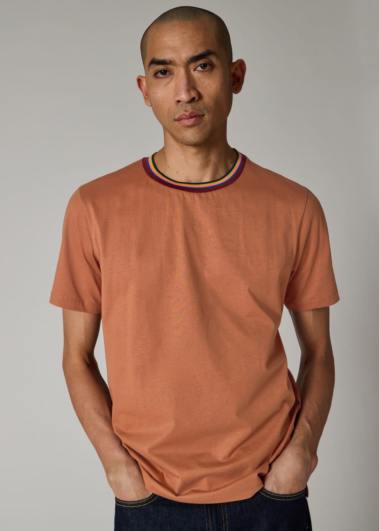 Terracotta 'Artist Stripe' Collar T-Shirt