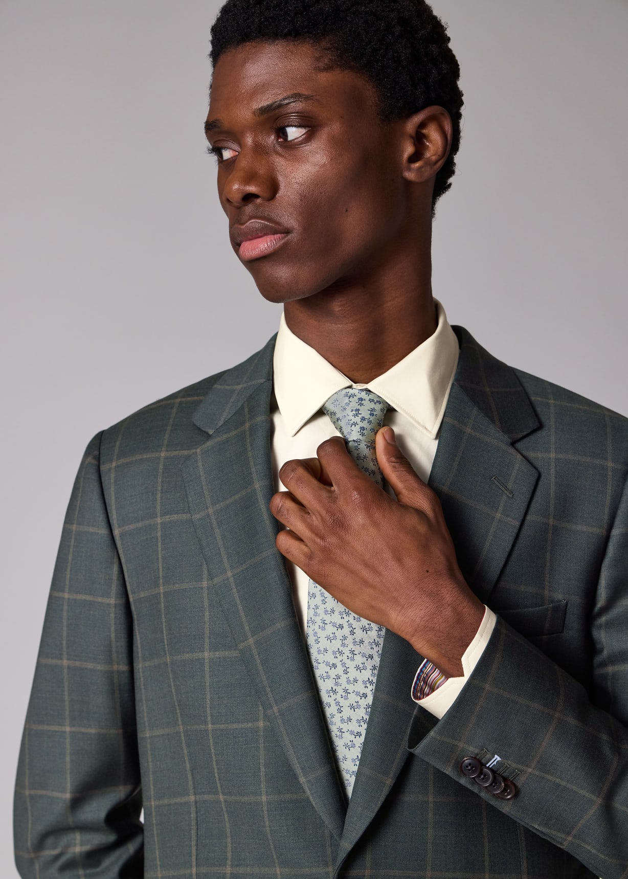 Men's Classic-Fit Dark Green Windowpane Check Wool Suit